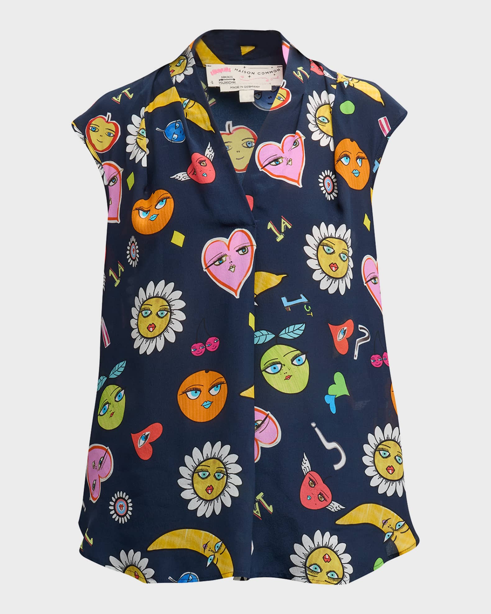 Maison Common Silk Mixed Emoji Printed Blouse | Neiman Marcus