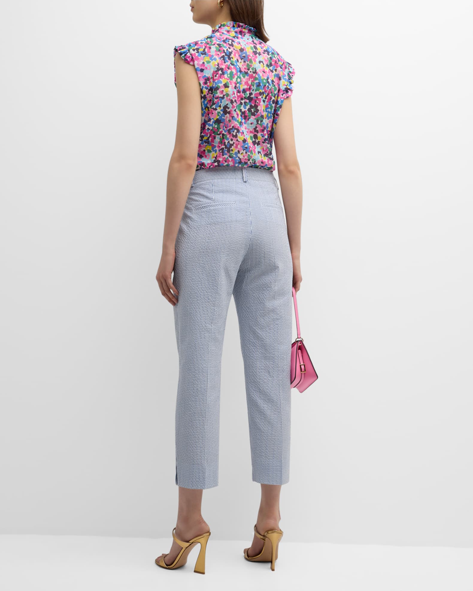 Maison Common Cotton Blend Seersucker Cropped Ankle Pants | Neiman Marcus