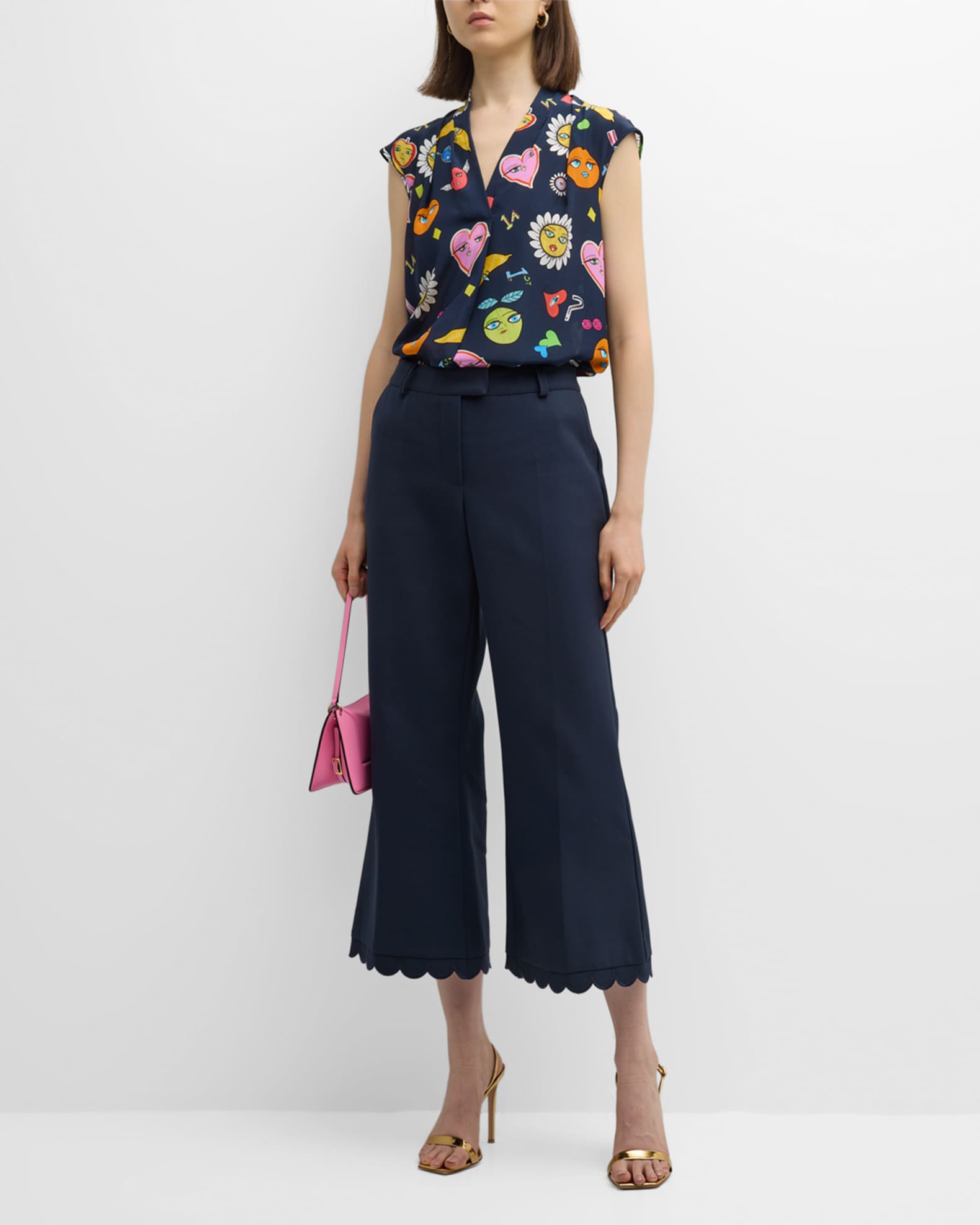 Maison Common Flared Wide-Leg Trousers with Scallop Trim | Neiman Marcus