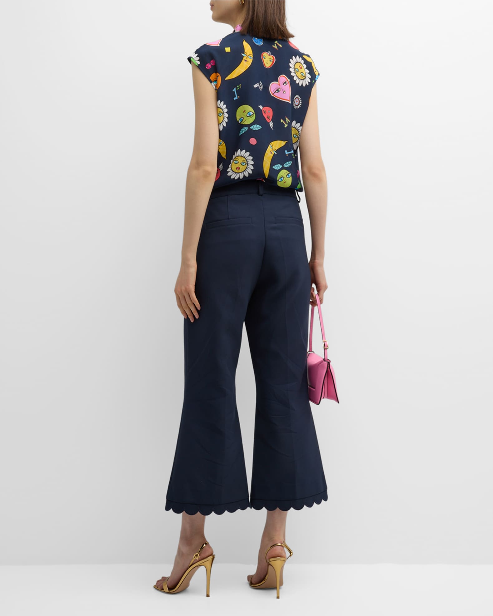 Maison Common Flared Wide-Leg Trousers with Scallop Trim | Neiman Marcus