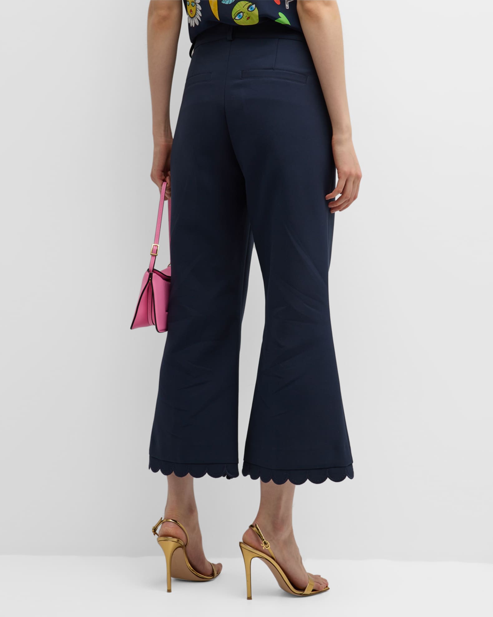 Maison Common Flared Wide-Leg Trousers with Scallop Trim | Neiman Marcus