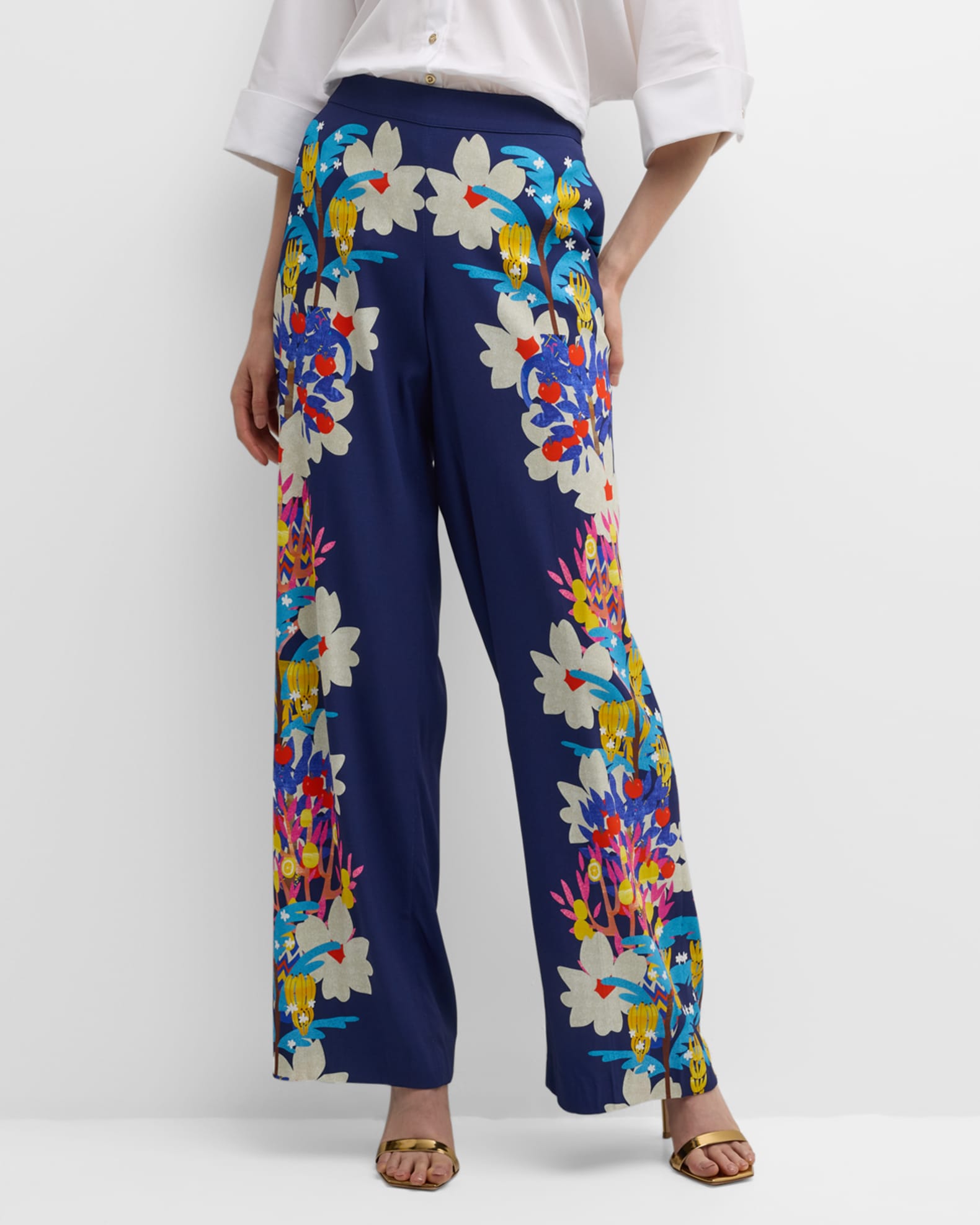 Maison Common Floral Printed Wide-Leg Pants | Neiman Marcus