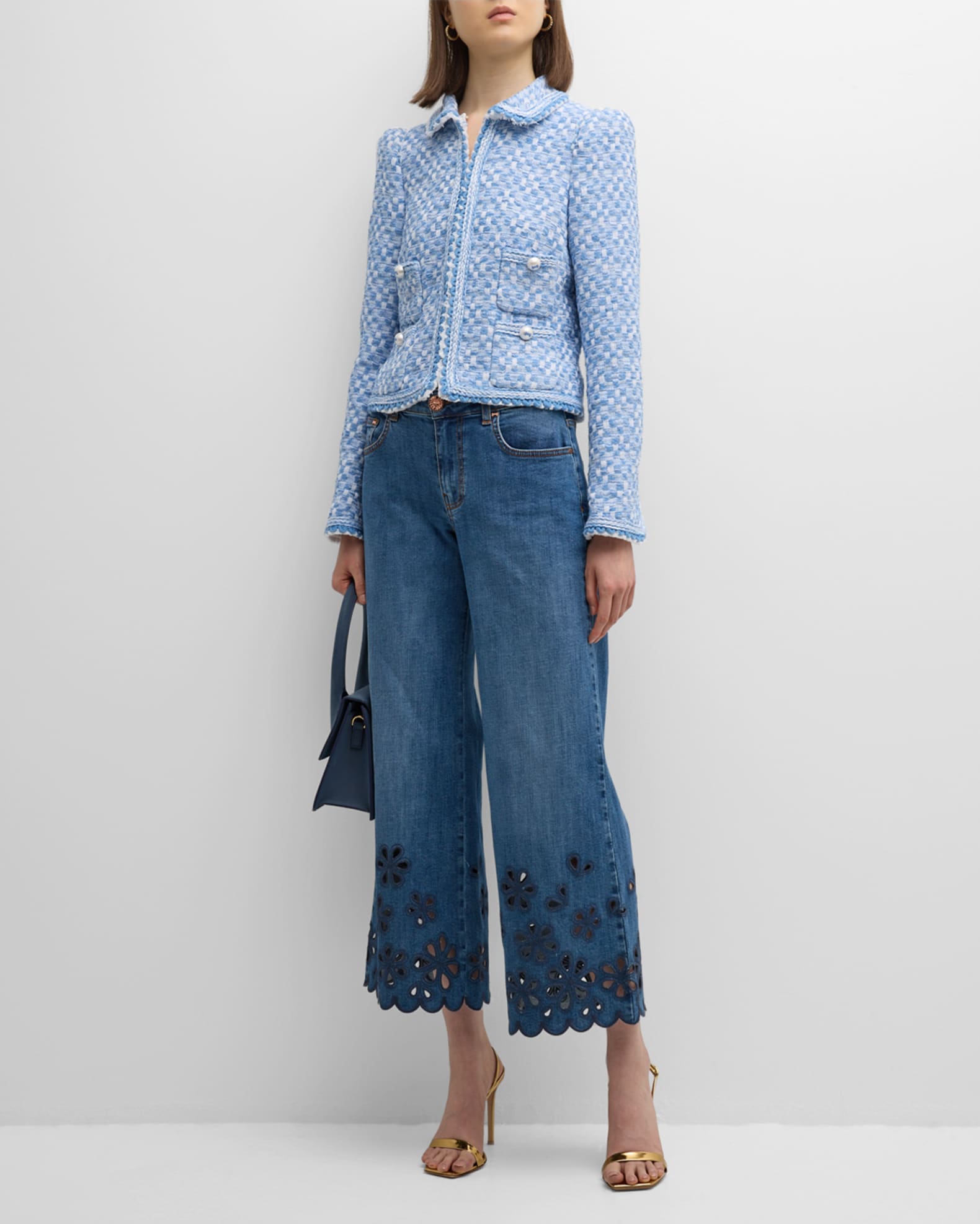 Maison Common Tweed Short Jacket with Pearlescent Buttons | Neiman Marcus