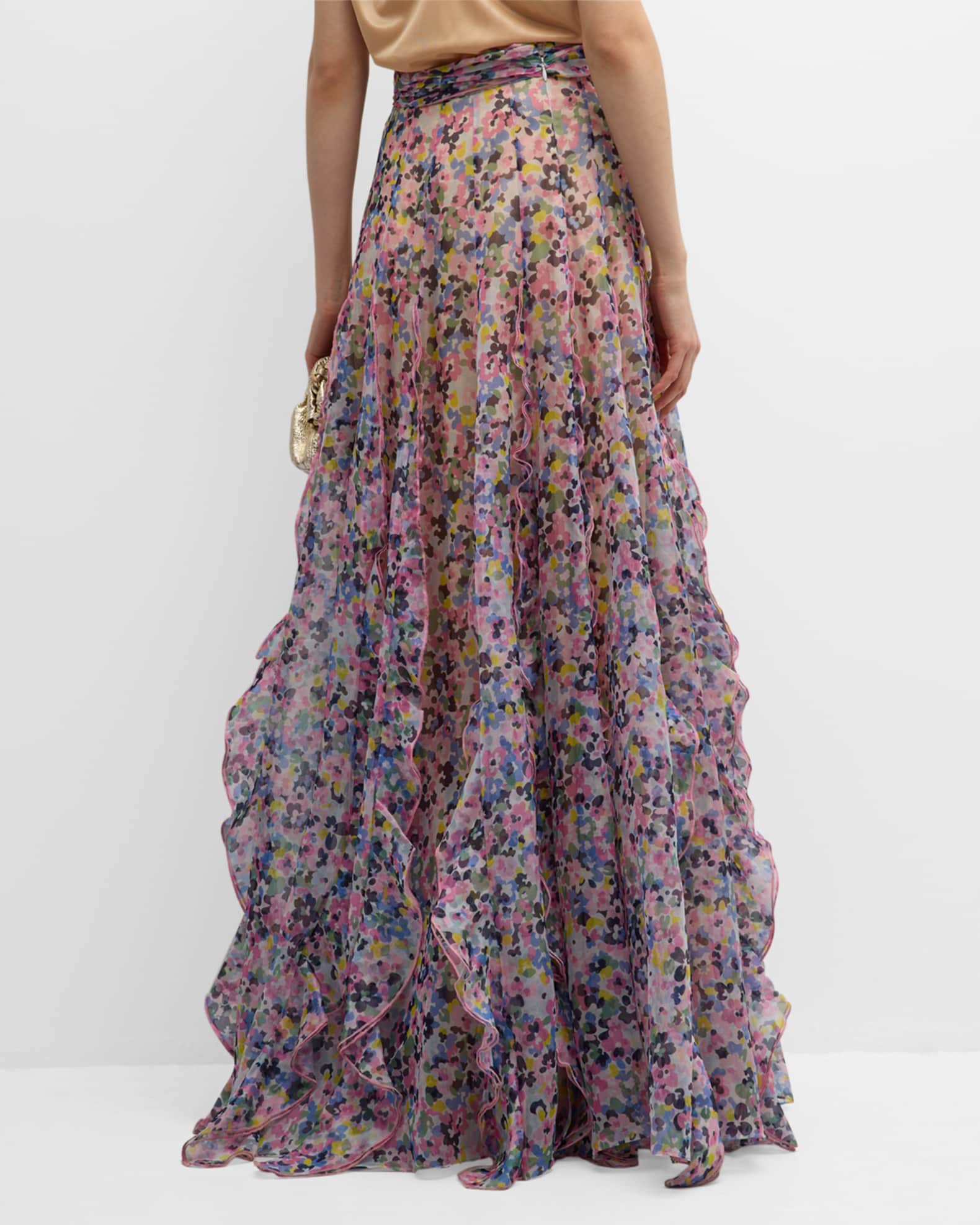 Maison Common Organza Floral Print Maxi Skirt with Ruffle Detail ...