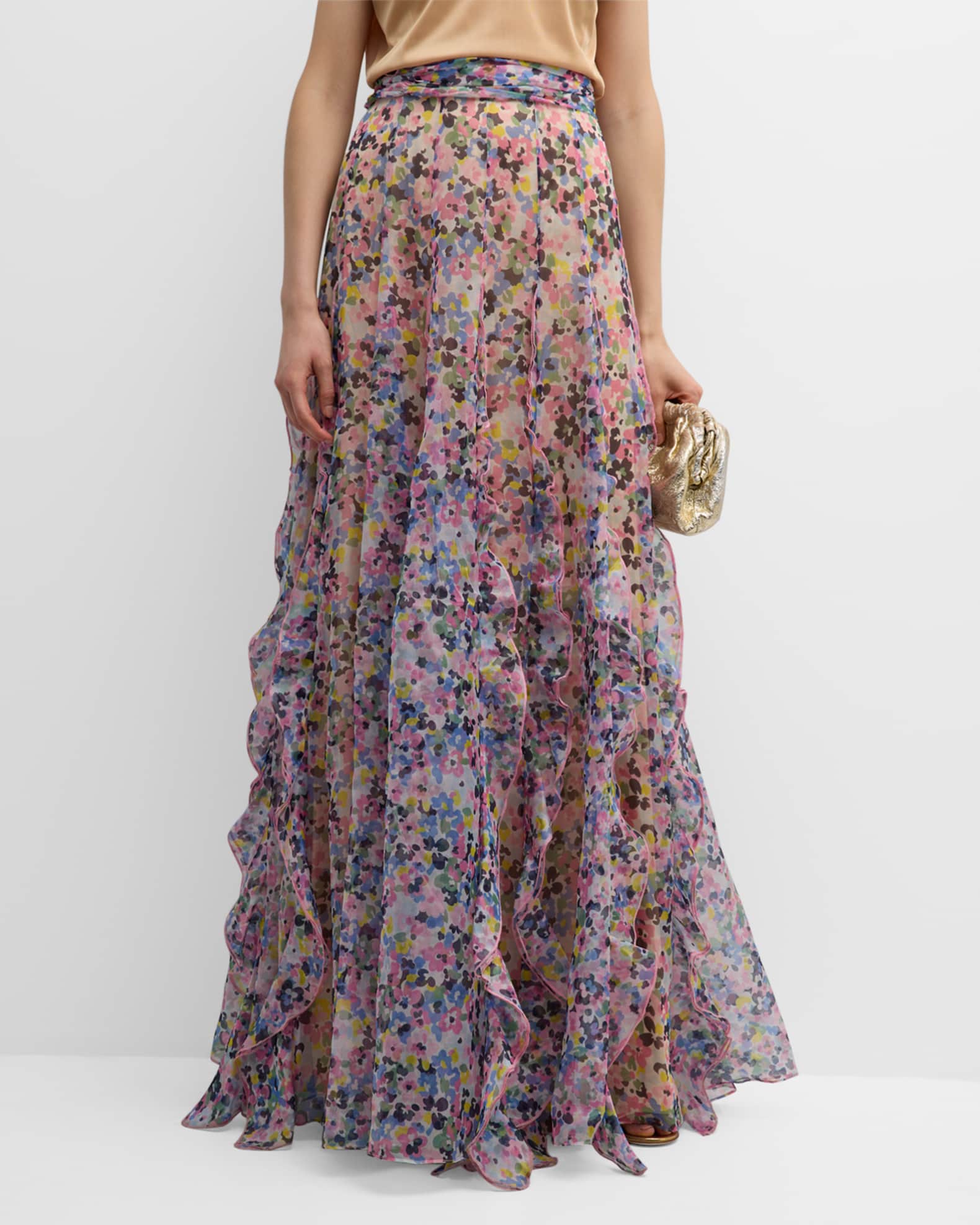 Maison Common Organza Floral Print Maxi Skirt with Ruffle Detail ...