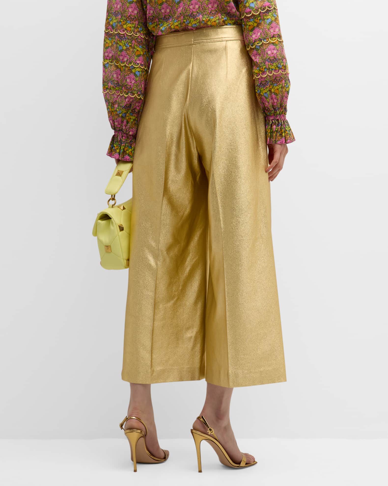 Maison Common Mid-Rise Metallic Wide-Leg Ankle Pants | Neiman Marcus