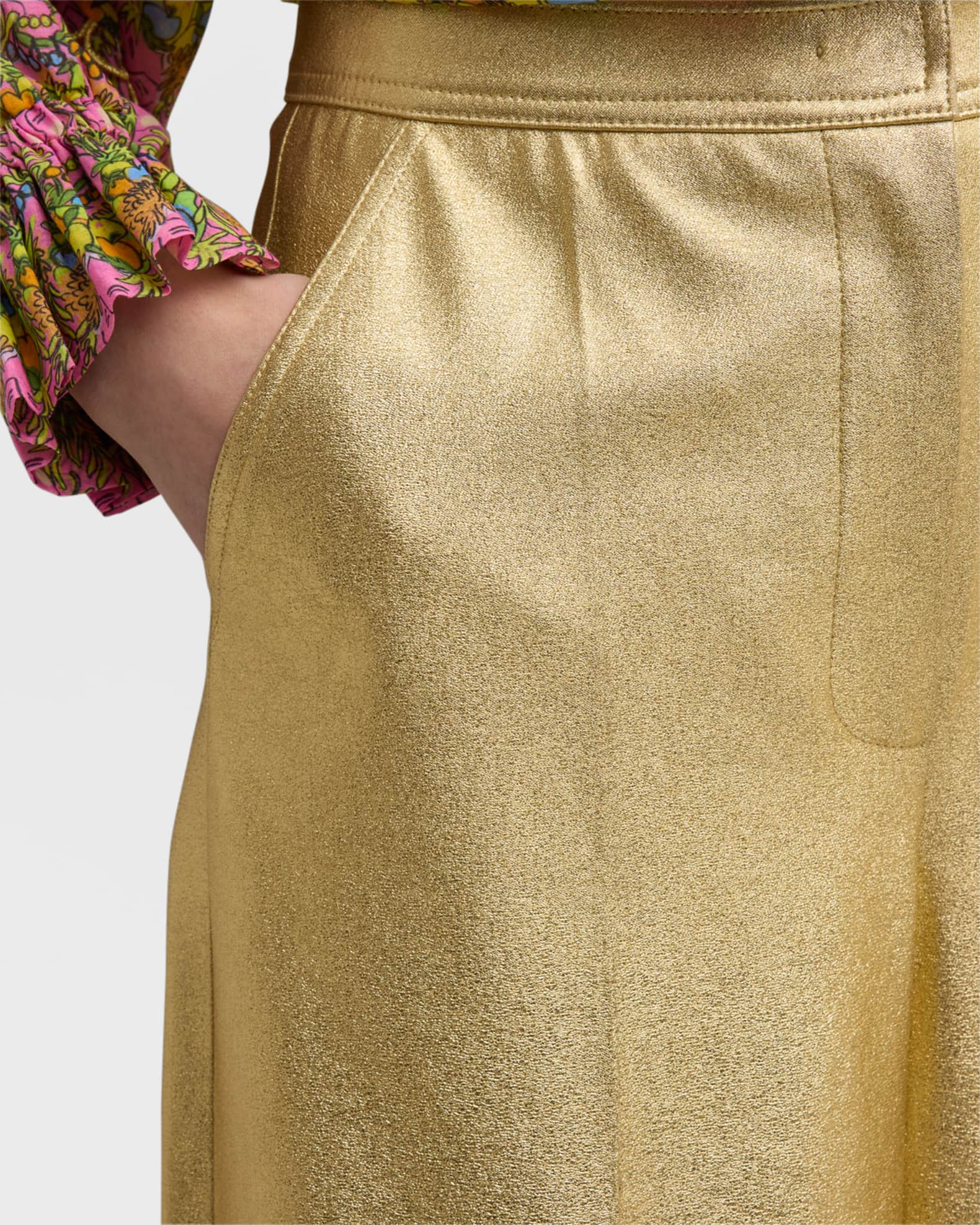 Maison Common Mid-Rise Metallic Wide-Leg Ankle Pants | Neiman Marcus
