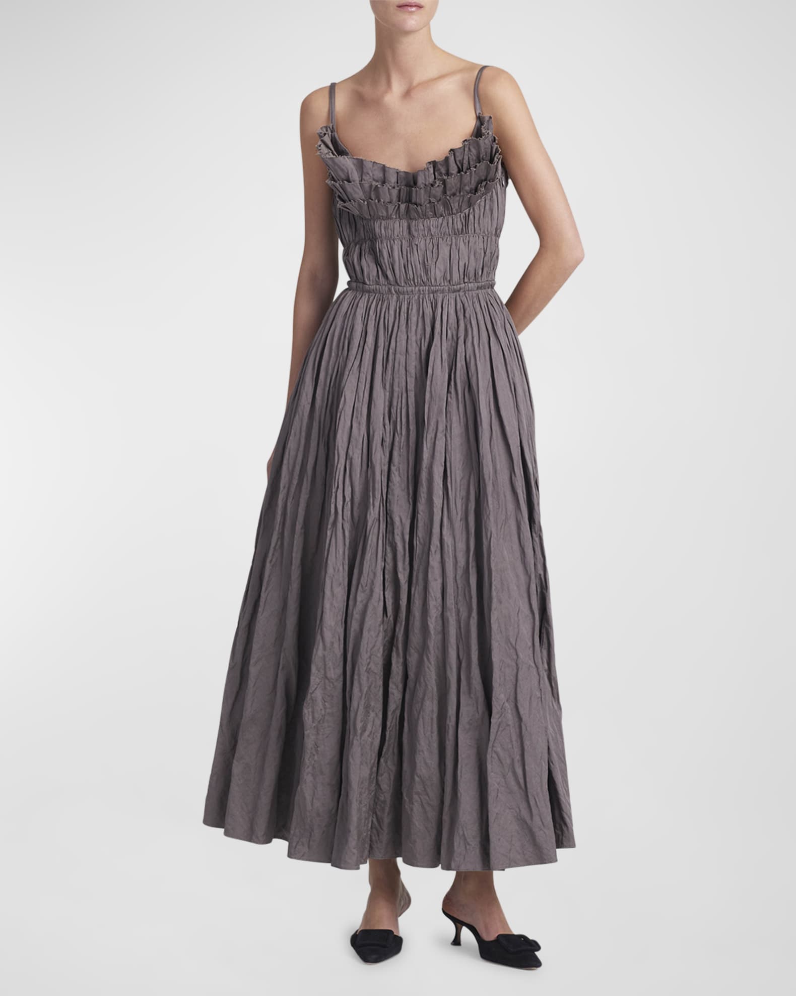 Altuzarra Brigitte Gathered Ruffle Sleeveless Midi Dress | Neiman Marcus