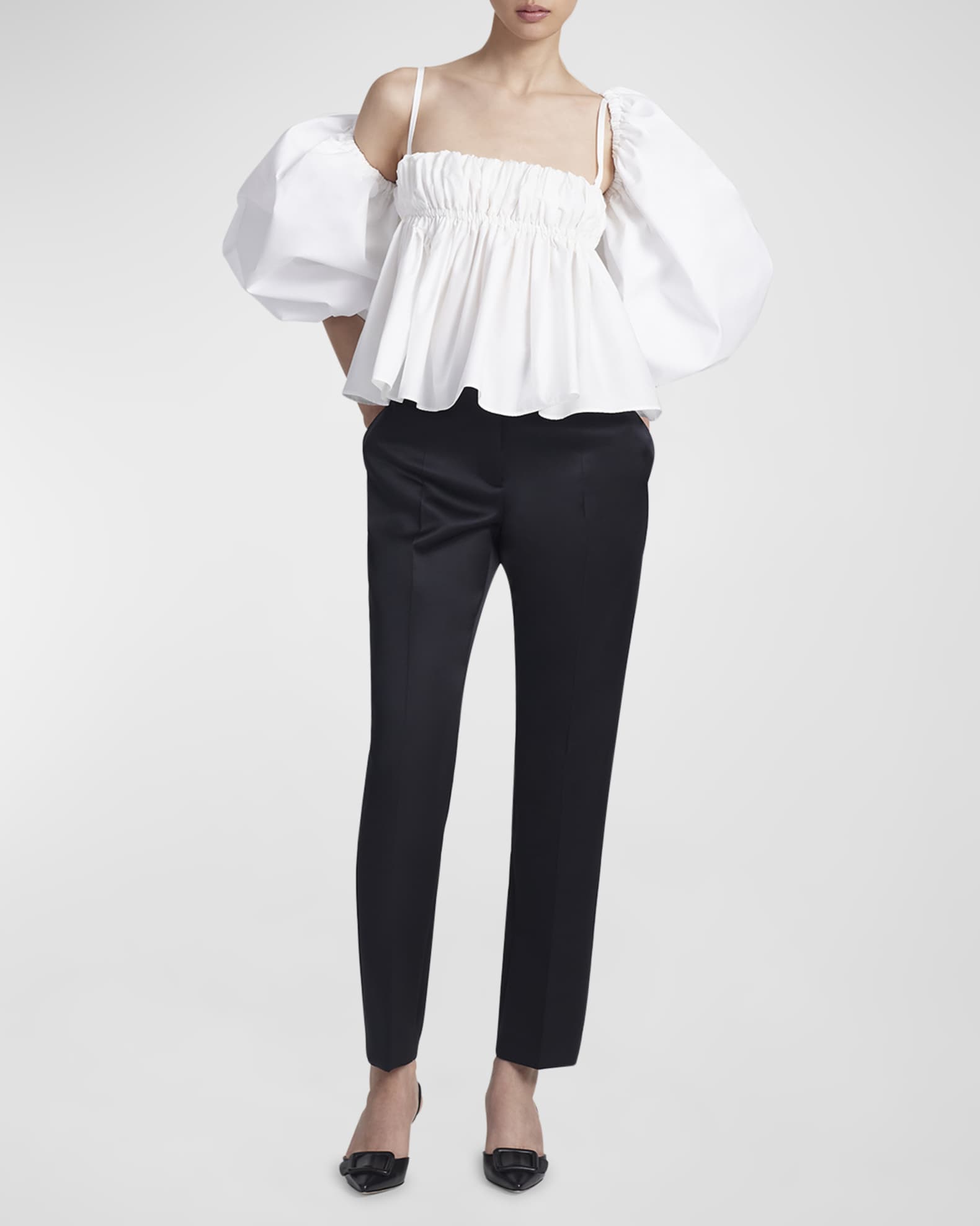 Altuzarra Momoko Puff-Bolero Ruched Peplum Top | Neiman Marcus