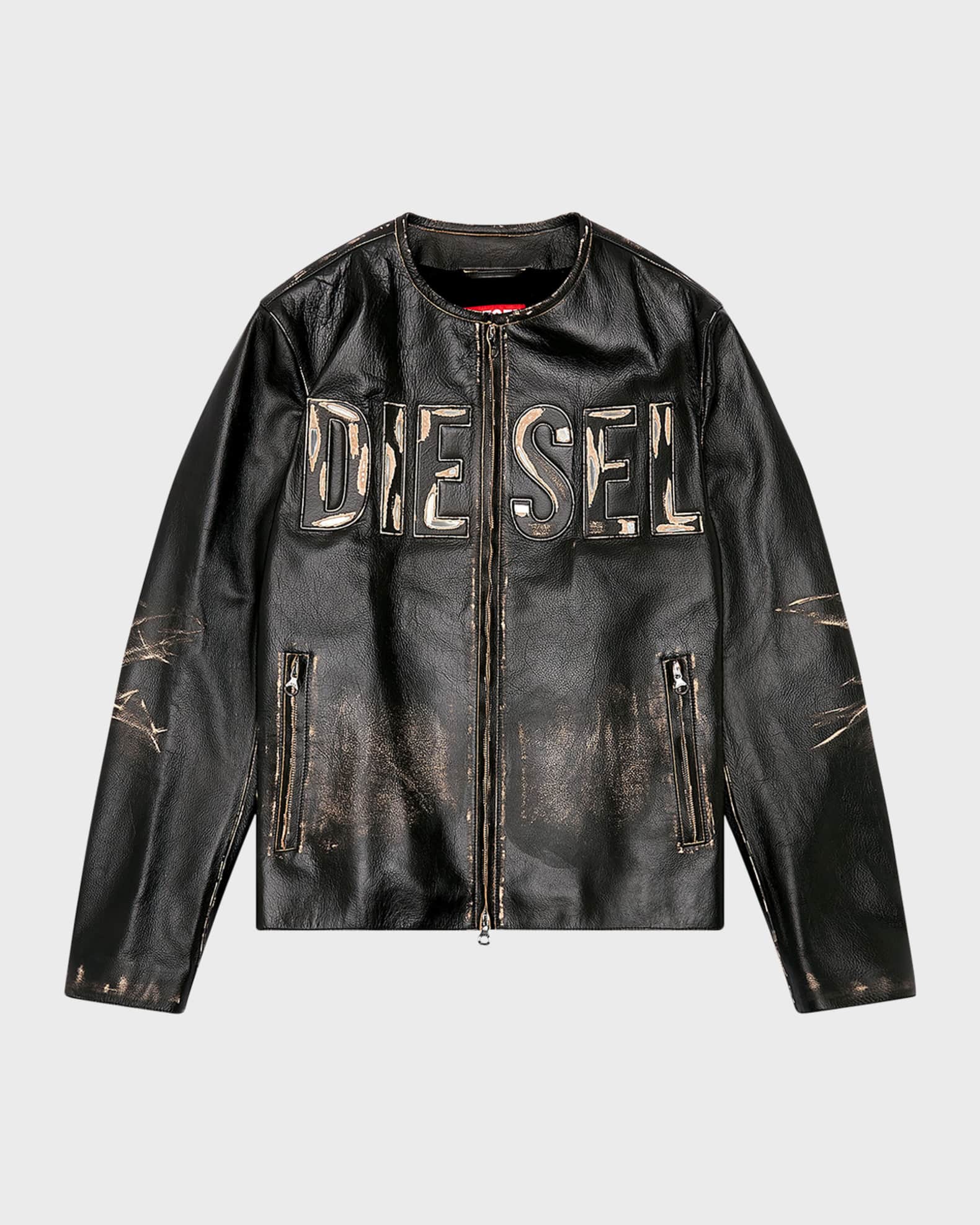 Diesel Men's L-Met Patina Distressed Leather Jacket | Neiman Marcus