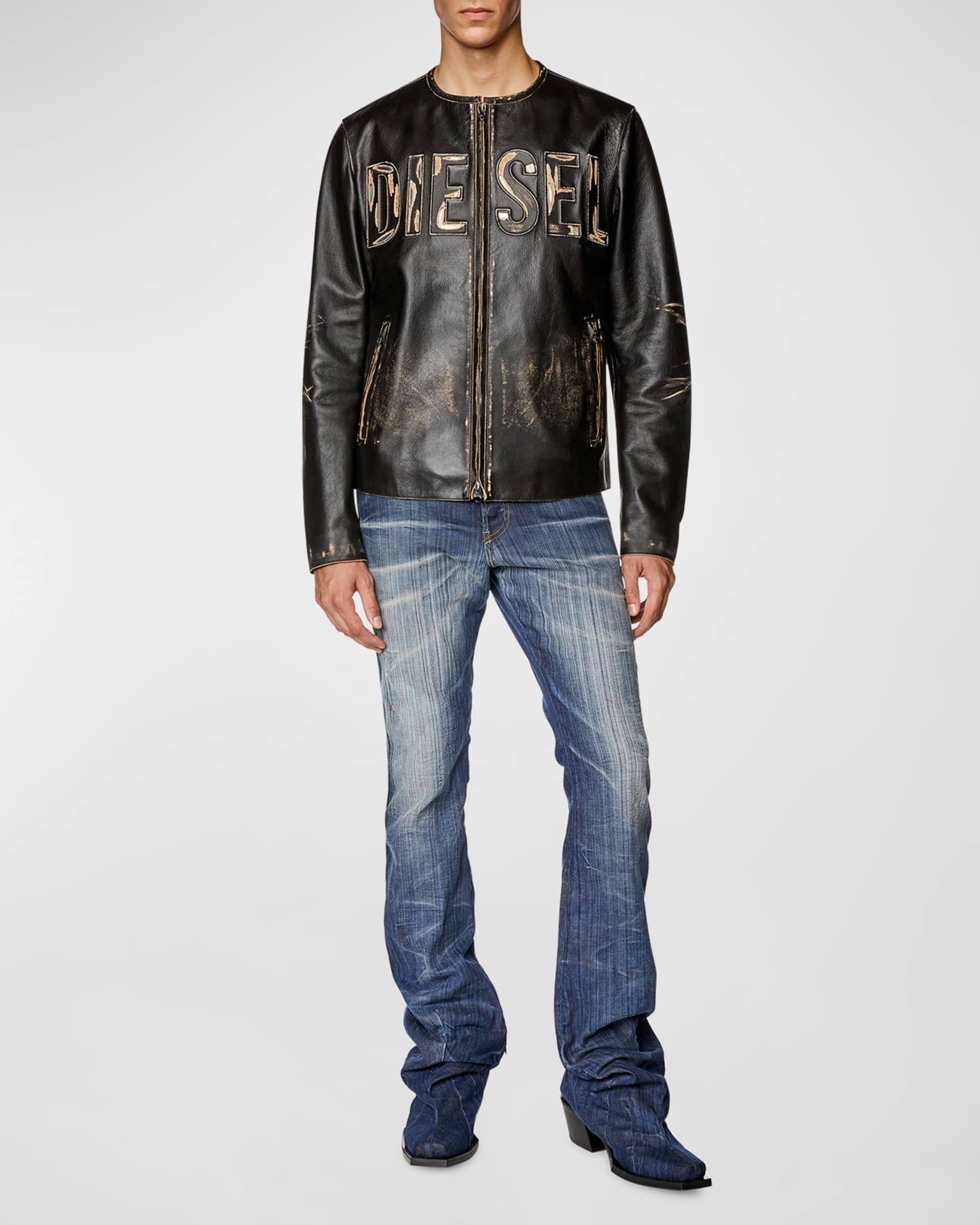 Diesel Men's L-Met Patina Distressed Leather Jacket | Neiman Marcus