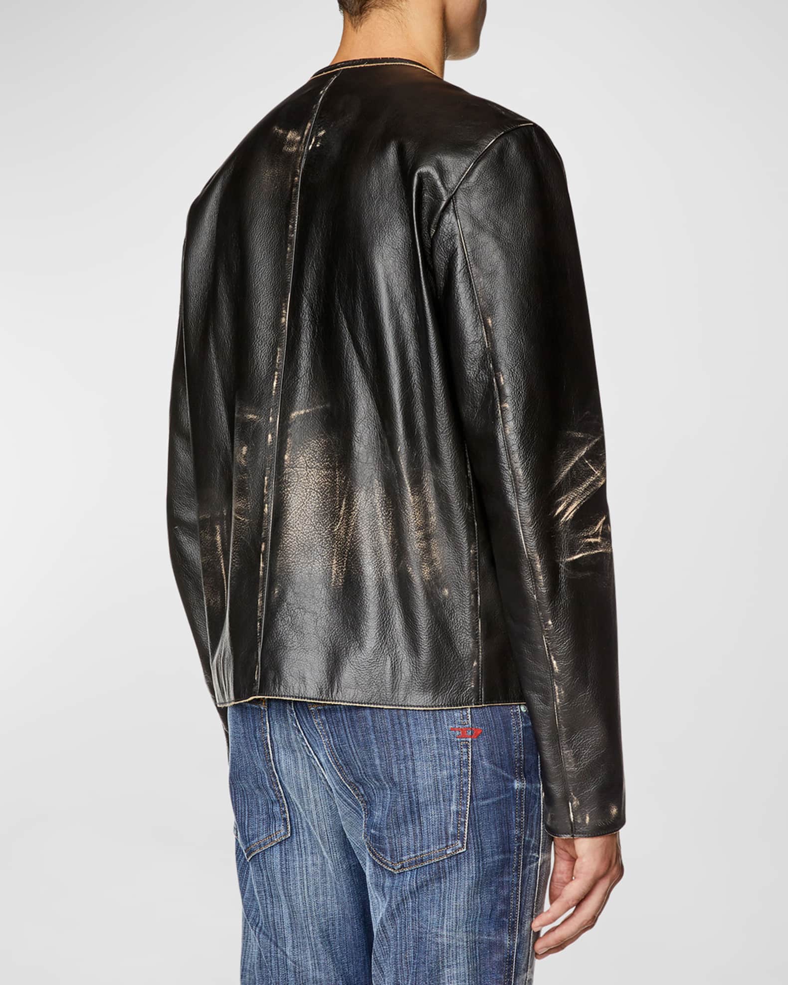 Diesel Men's L-Met Patina Distressed Leather Jacket | Neiman Marcus