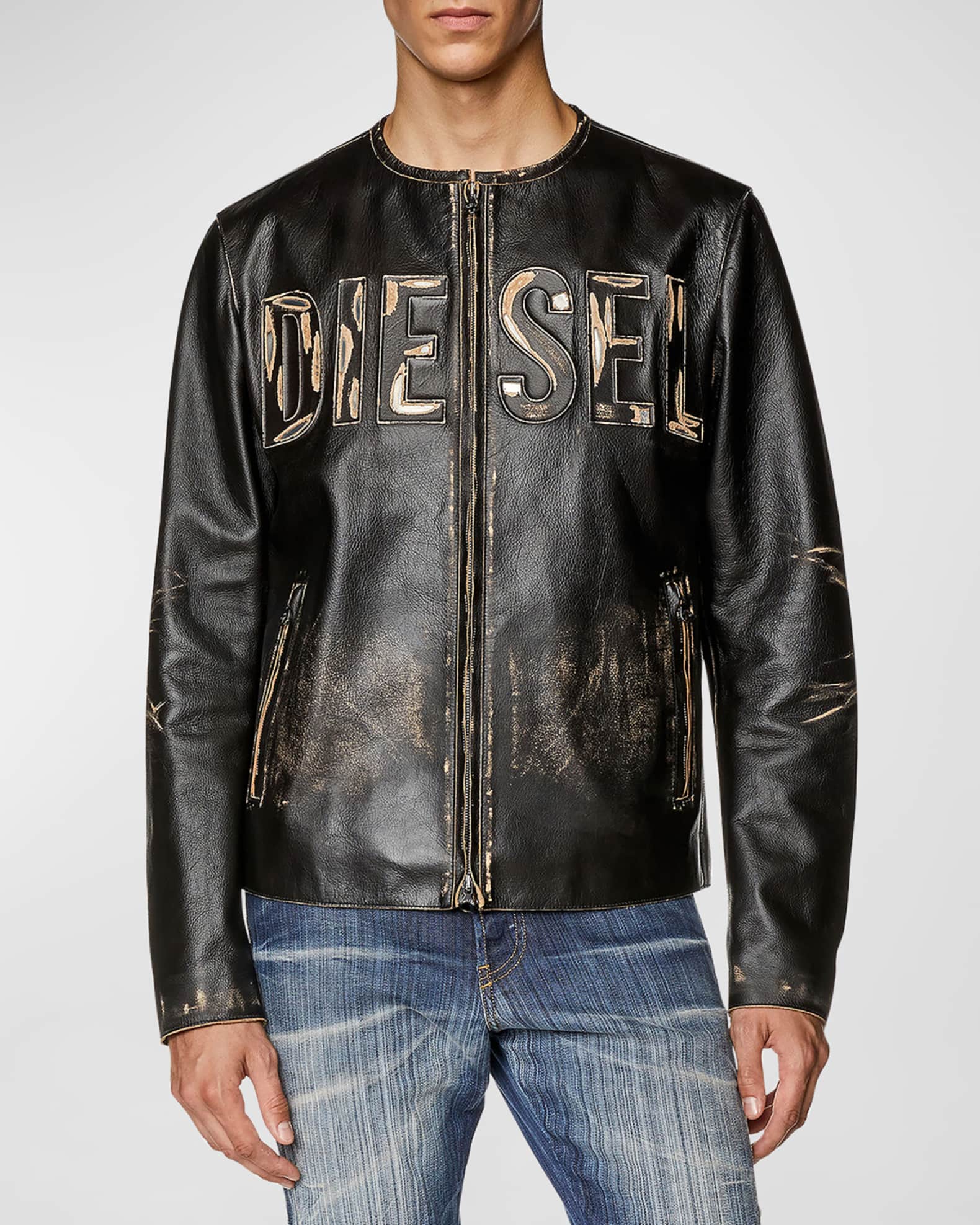 Diesel Men's L-Met Patina Distressed Leather Jacket | Neiman Marcus