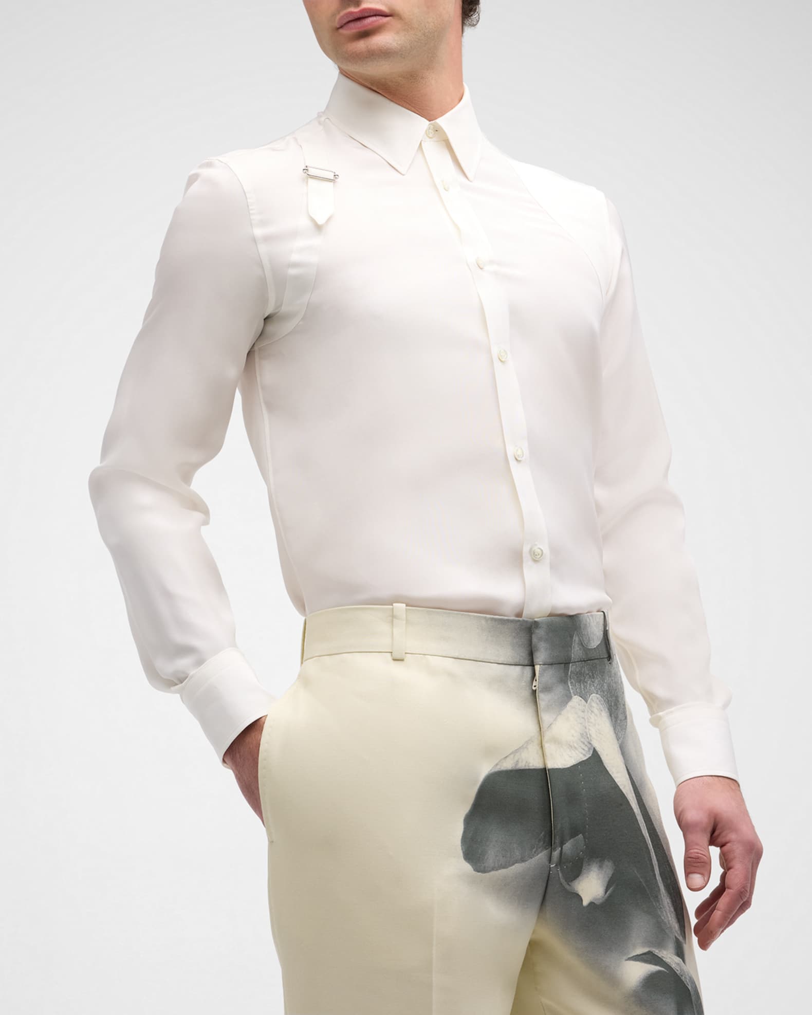 Alexander McQueen Men's Silk Satin Harness Dress Shirt | Neiman Marcus