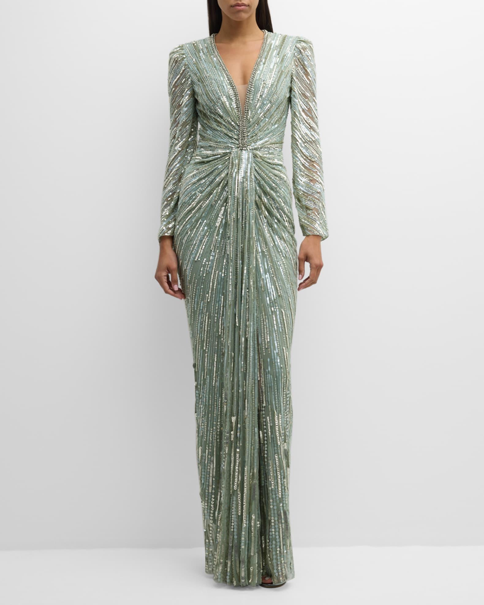 Jenny Packham Darcy Embellished Gown with Gathered Front | Neiman Marcus