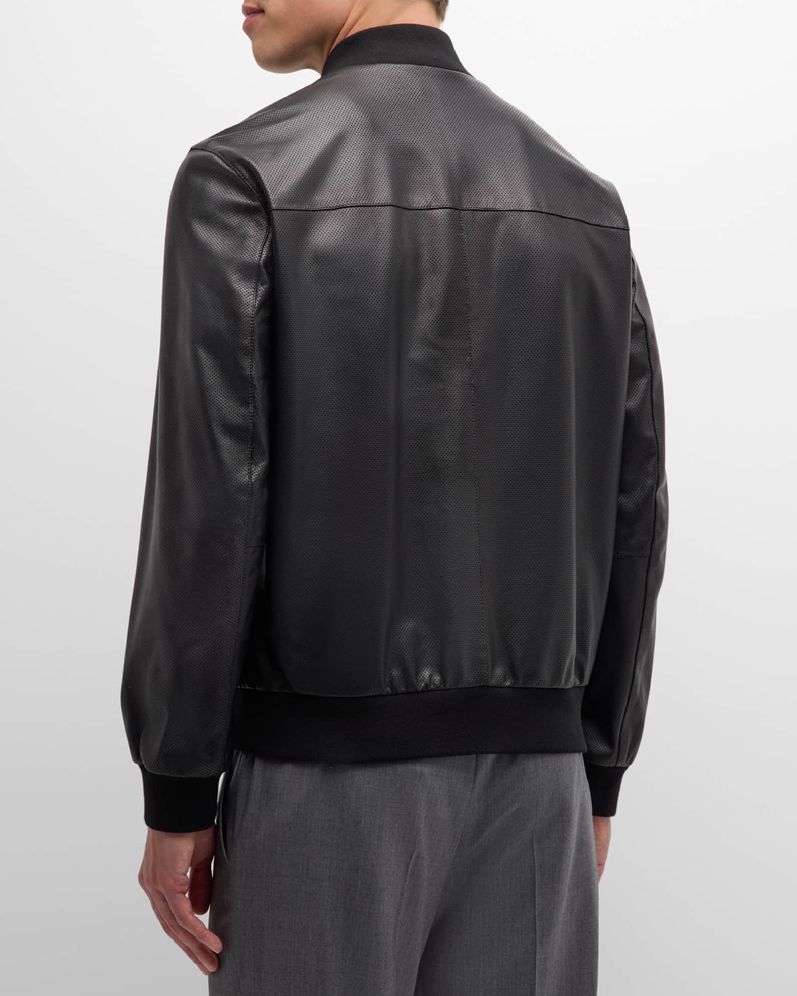 Brioni Men's Perforated Leather Bomber Jacket | Neiman Marcus