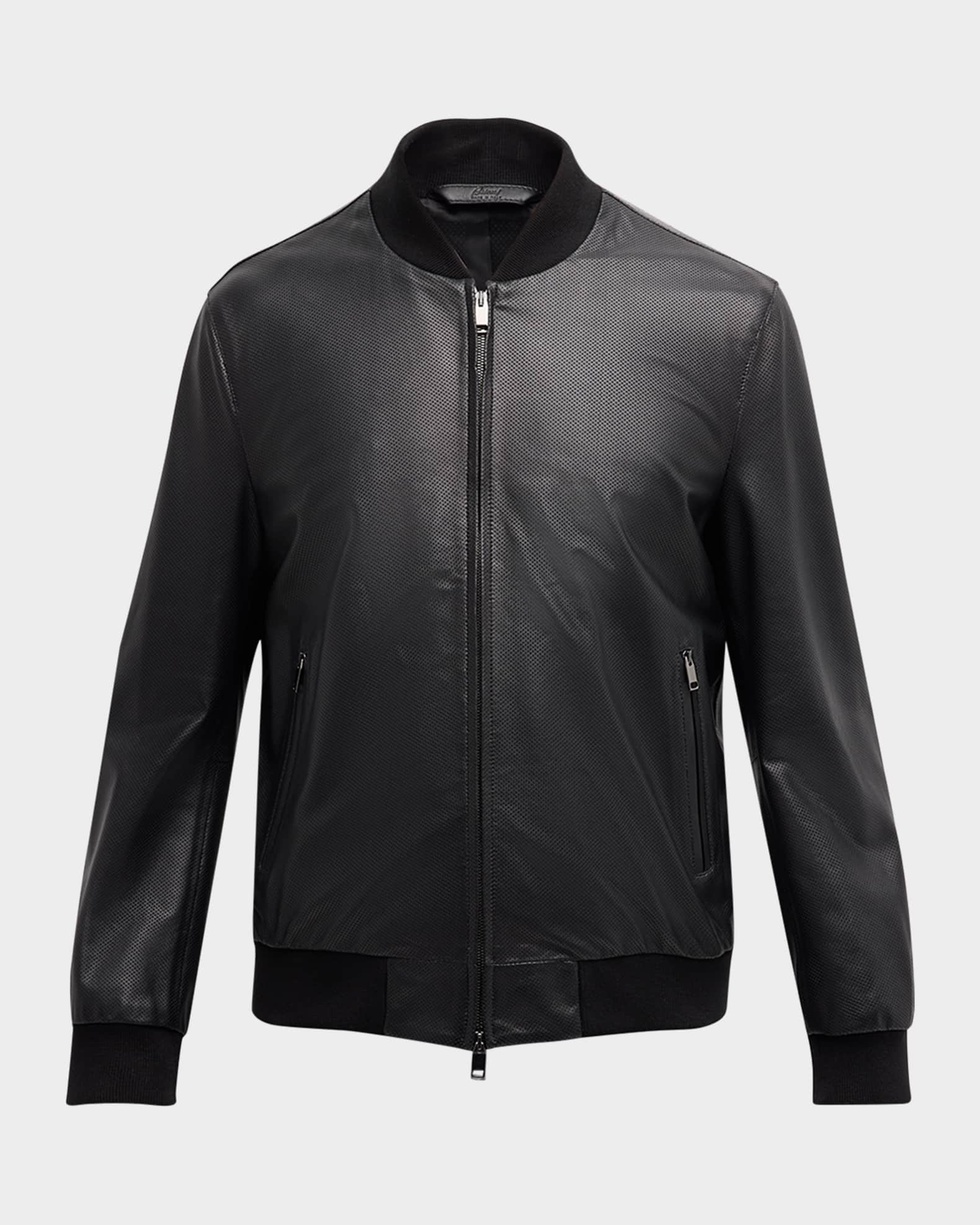 Brioni Men's Perforated Leather Bomber Jacket | Neiman Marcus