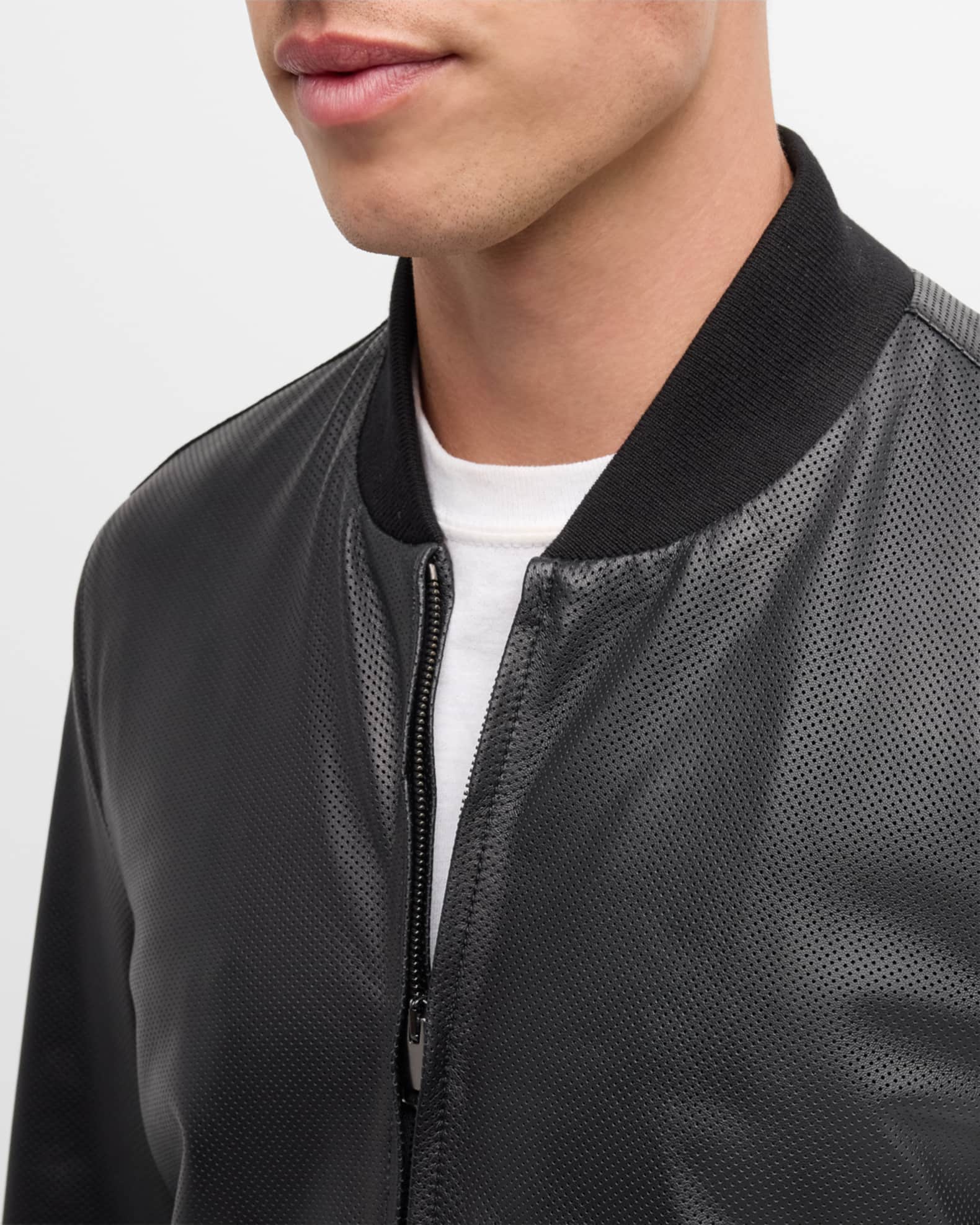 Brioni Men's Perforated Leather Bomber Jacket | Neiman Marcus