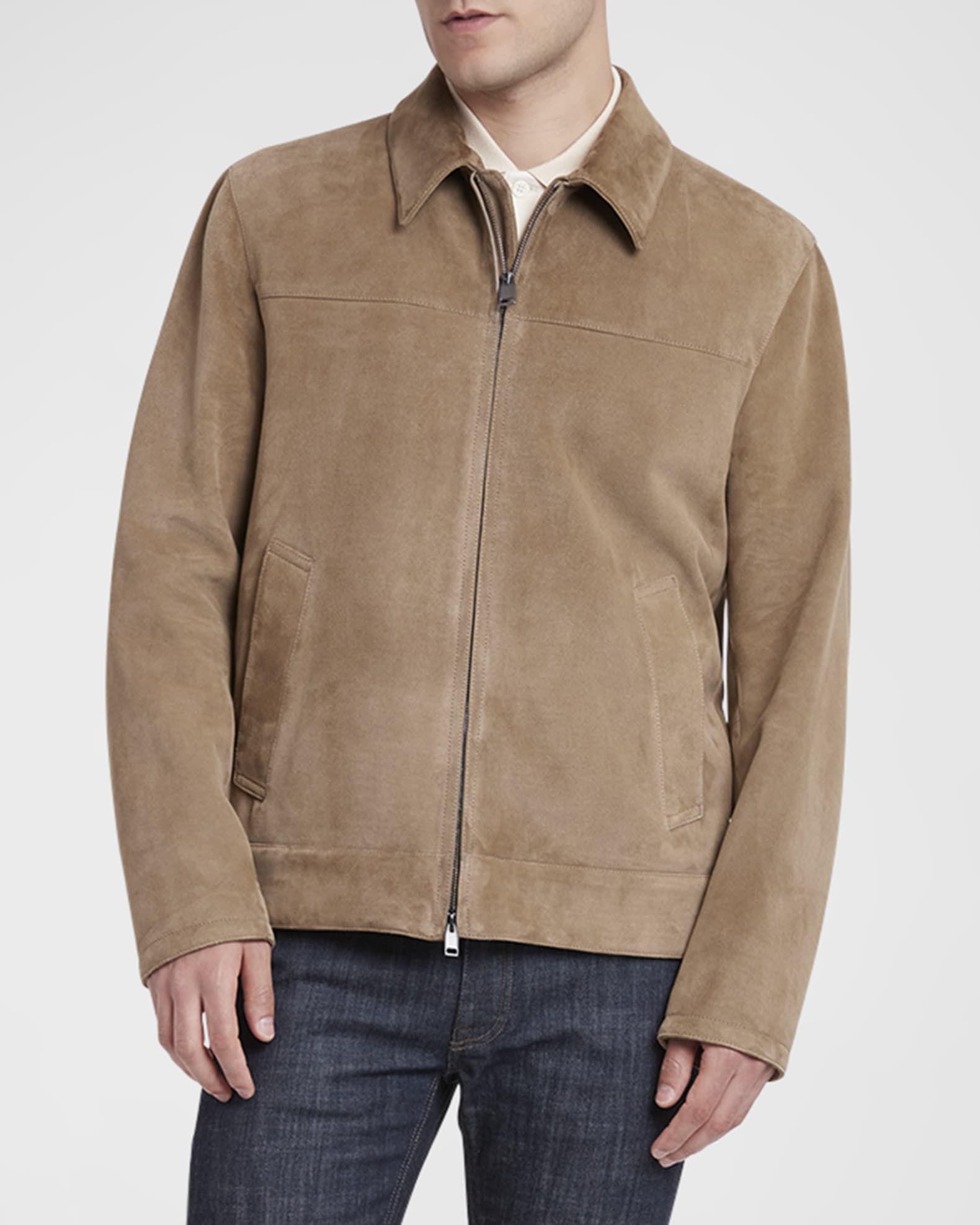 Brioni Men's Suede Full-Zip Blouson Jacket | Neiman Marcus
