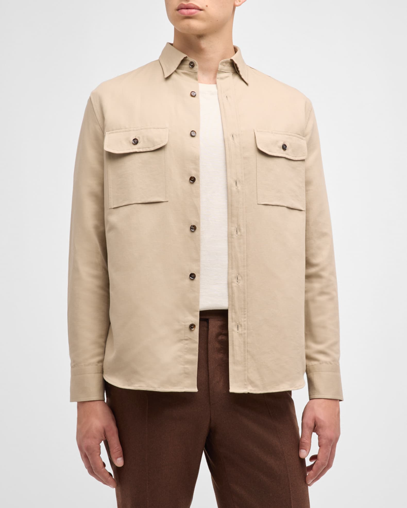 Brioni Men's Linen-Cotton Military Overshirt | Neiman Marcus