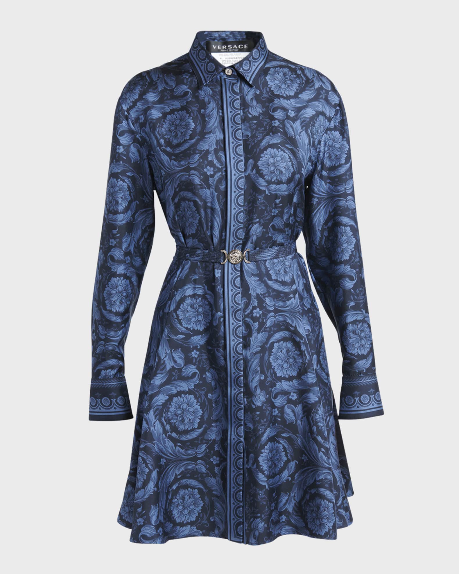 Versace Barocco-Print Belted Mini Dress | Neiman Marcus