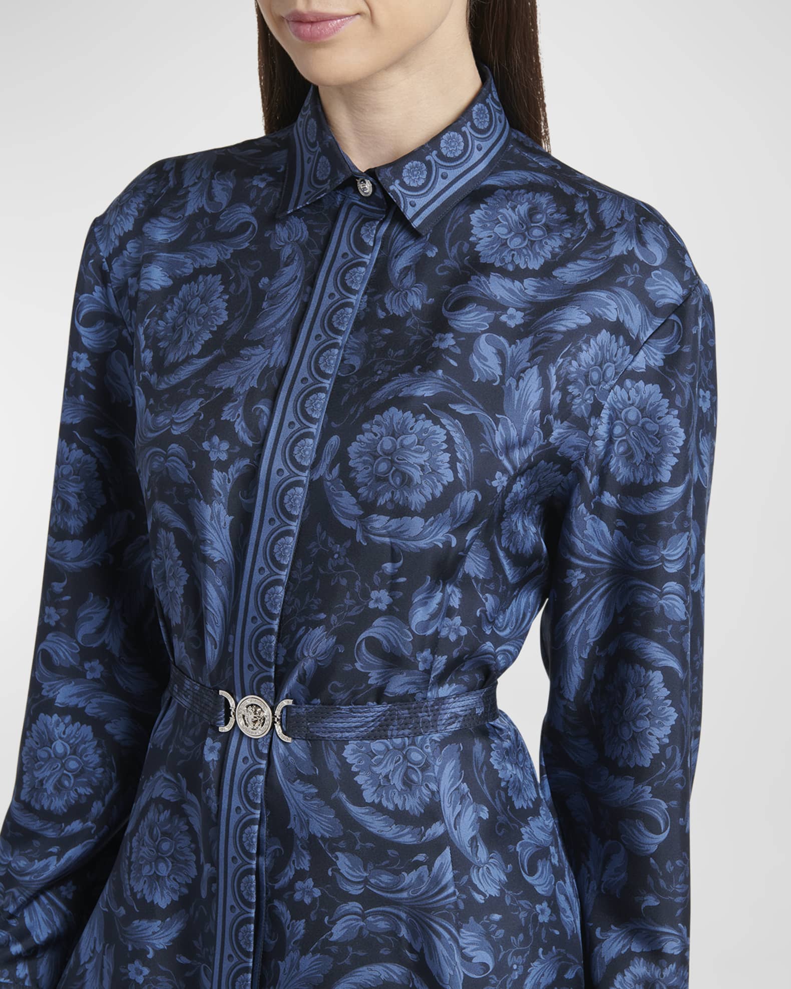 Versace Barocco-Print Belted Mini Dress | Neiman Marcus
