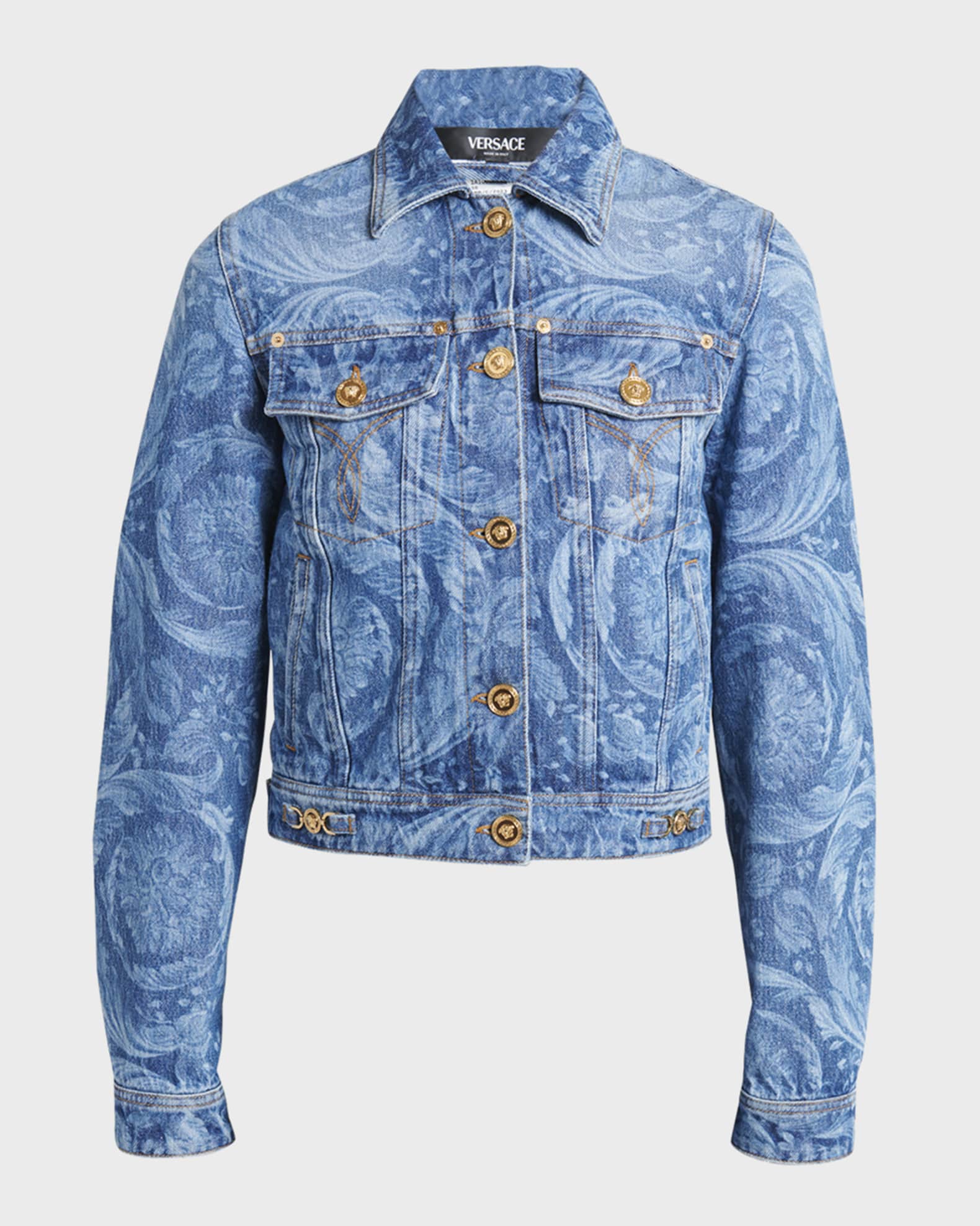Versace Stone-Washed Baroque Print Denim Jacket | Neiman Marcus
