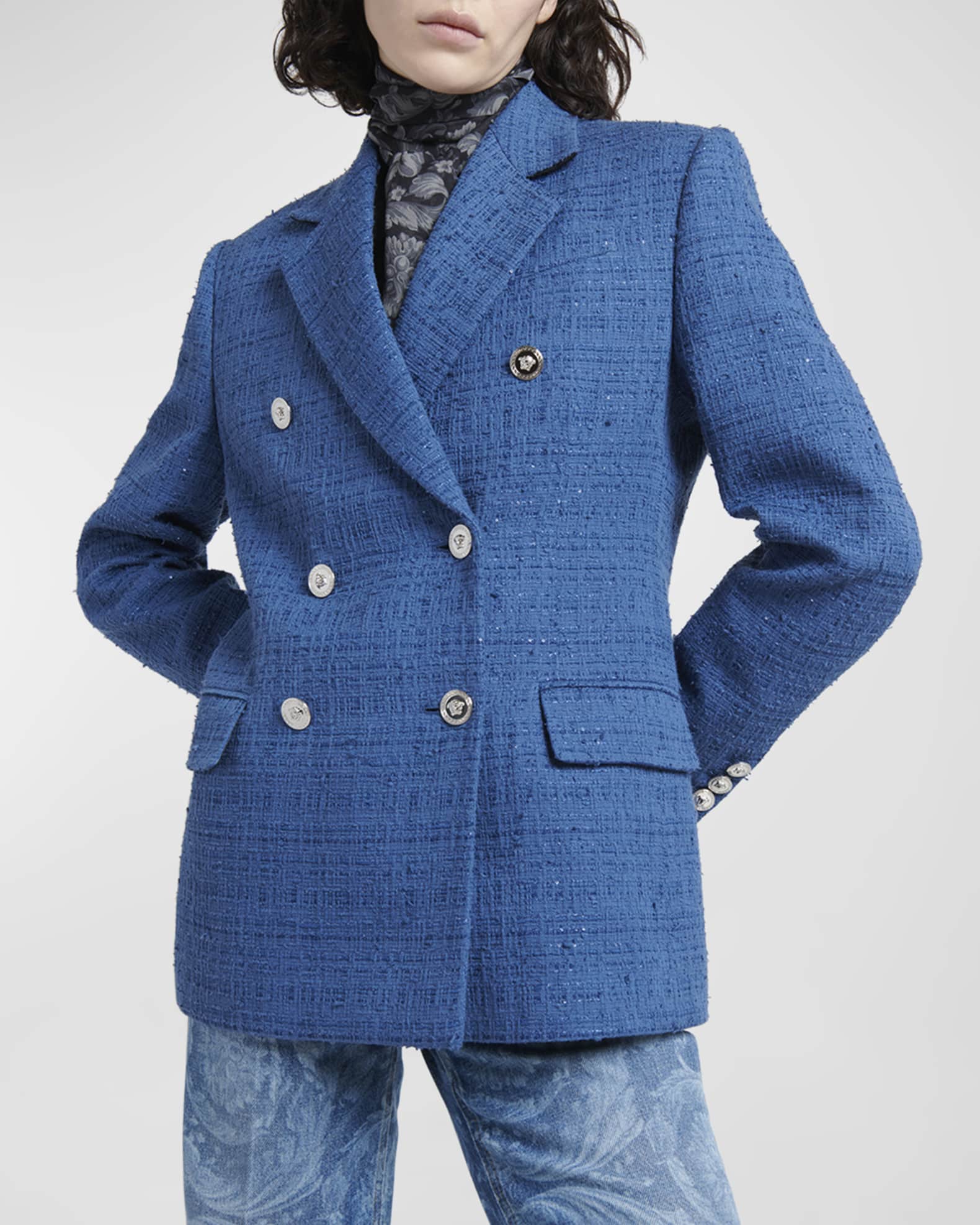 Versace Informal Double-Breasted Tweed Jacket | Neiman Marcus