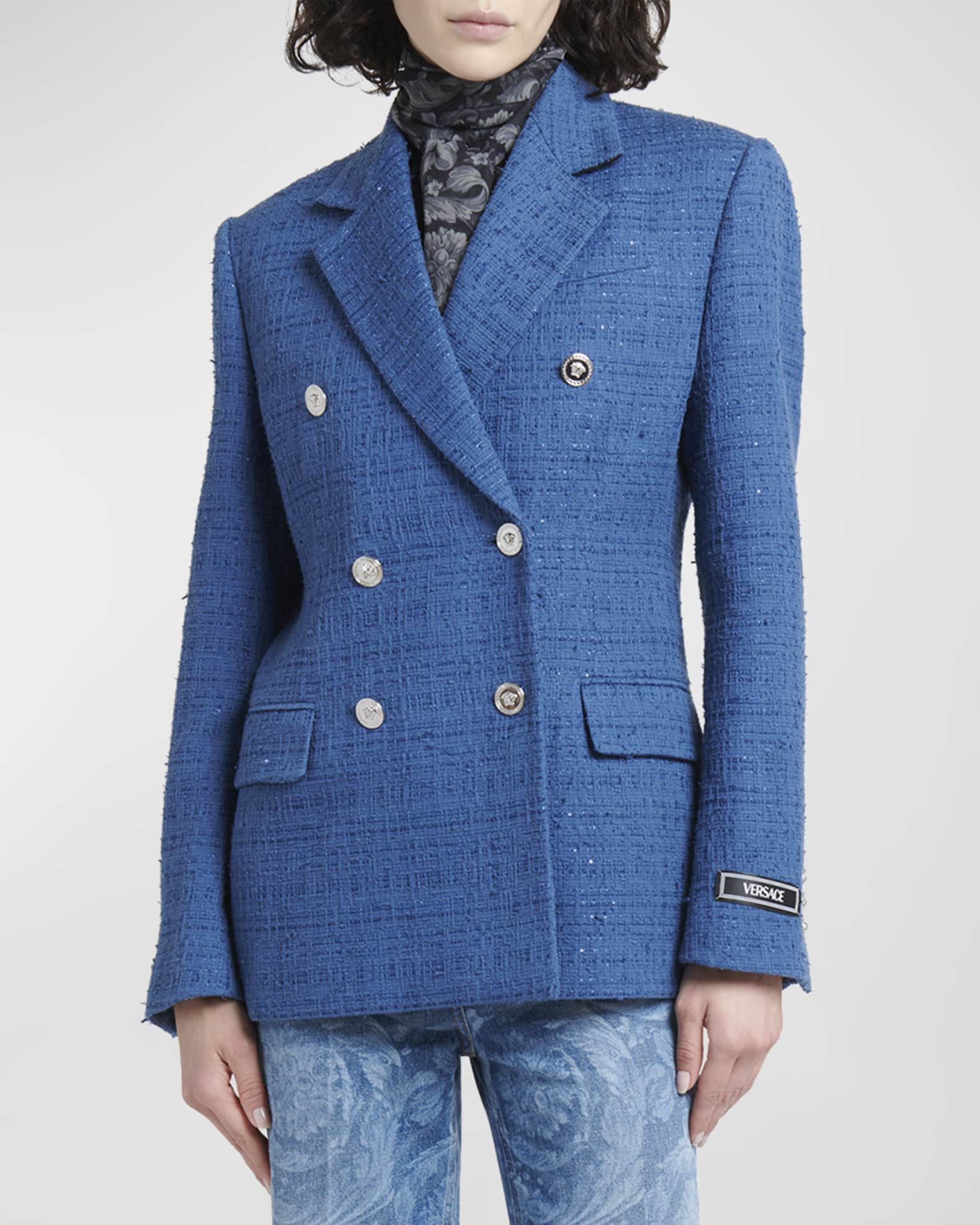 Versace Informal Double-Breasted Tweed Jacket | Neiman Marcus