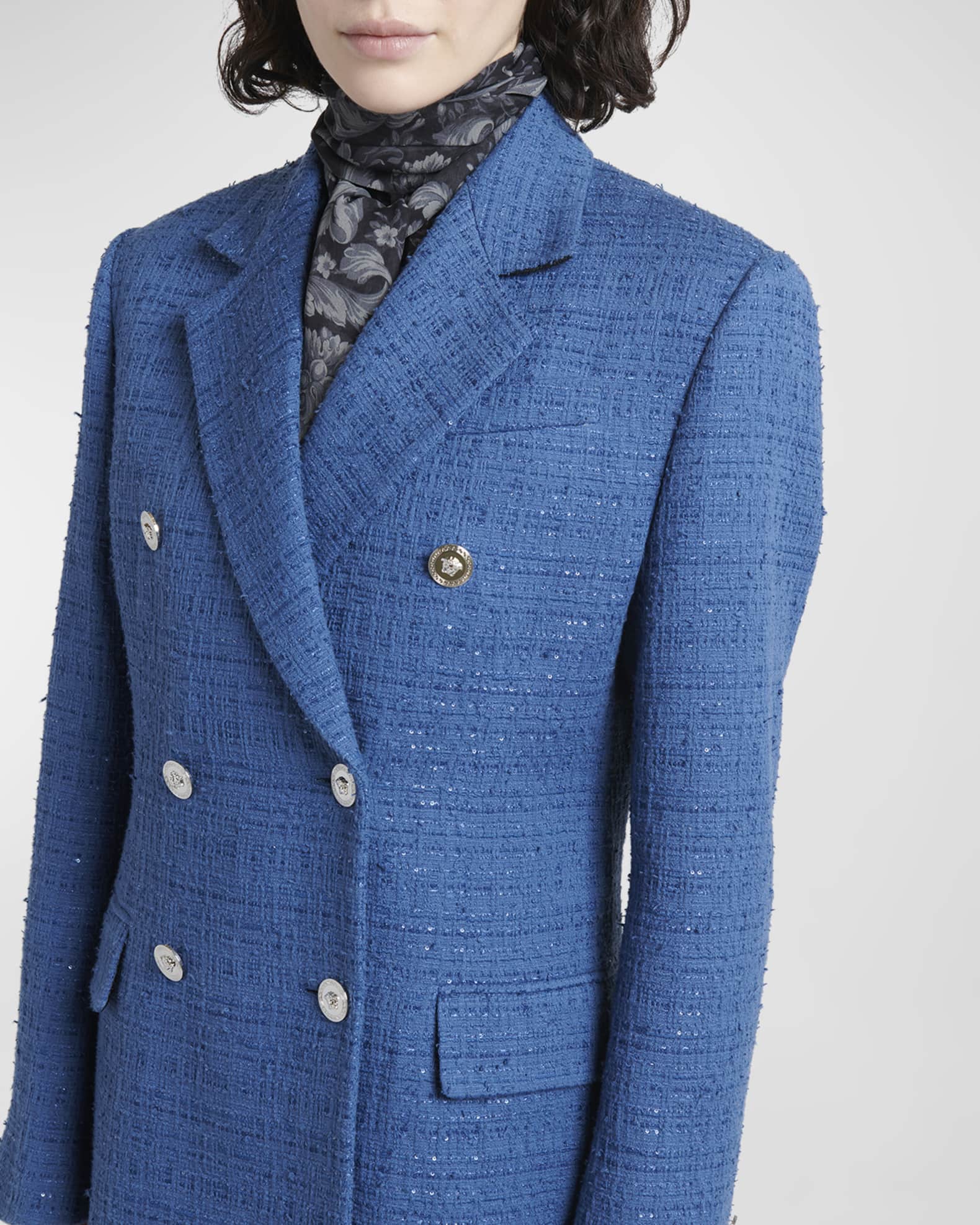 Versace Informal Double-Breasted Tweed Jacket | Neiman Marcus