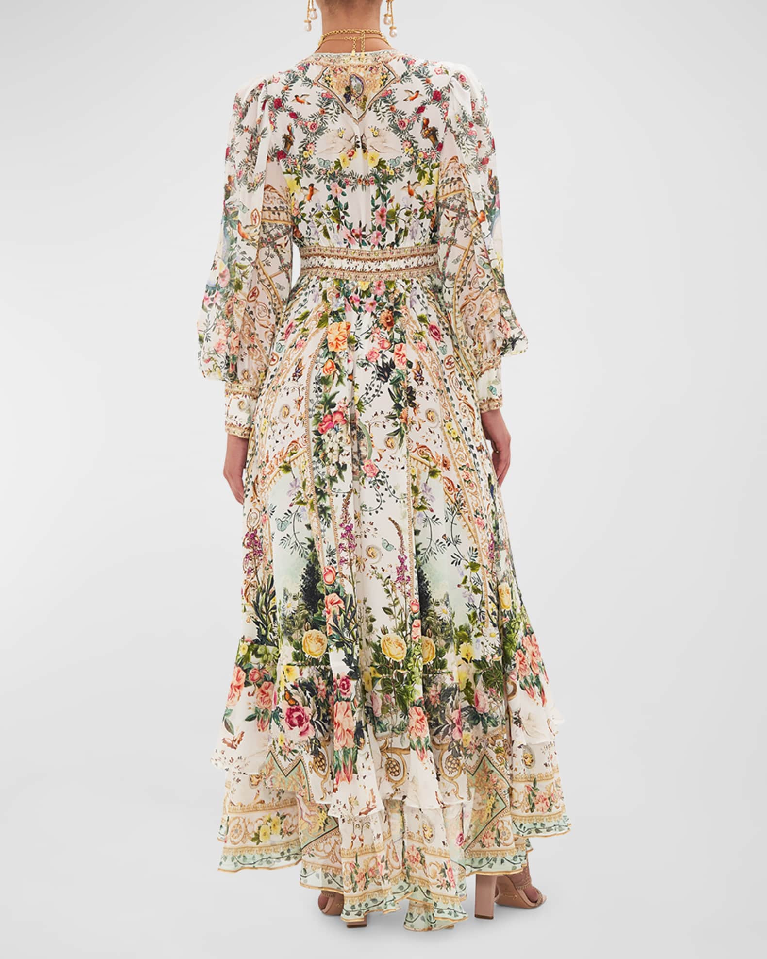 Camilla Long Frilled Silk Button-Front Dress | Neiman Marcus