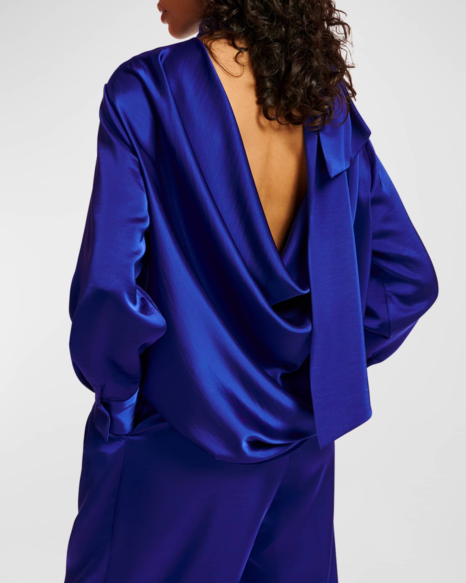Essentiel Antwerp Esatin Draped-Back Satin Neck-Tie Top | Neiman Marcus