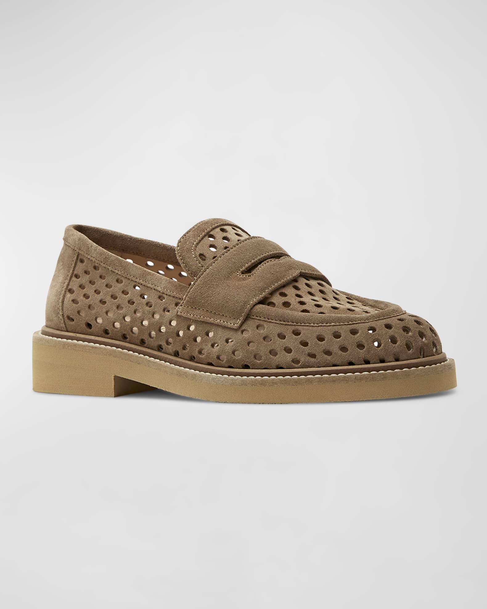 La Canadienne Karter Perforated Suede Penny Loafers | Neiman Marcus