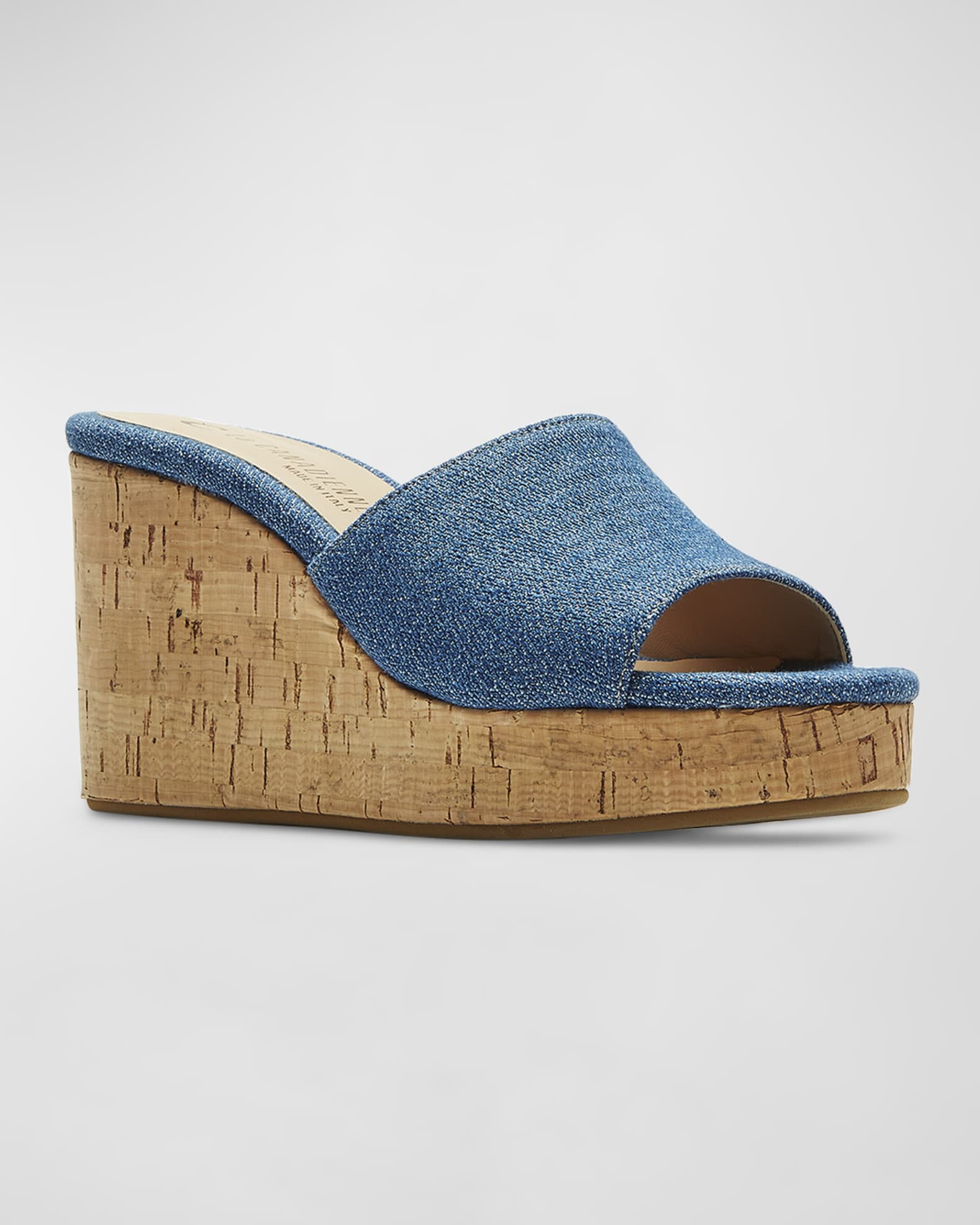 La Canadienne Forest Denim Cork Slide Sandals | Neiman Marcus
