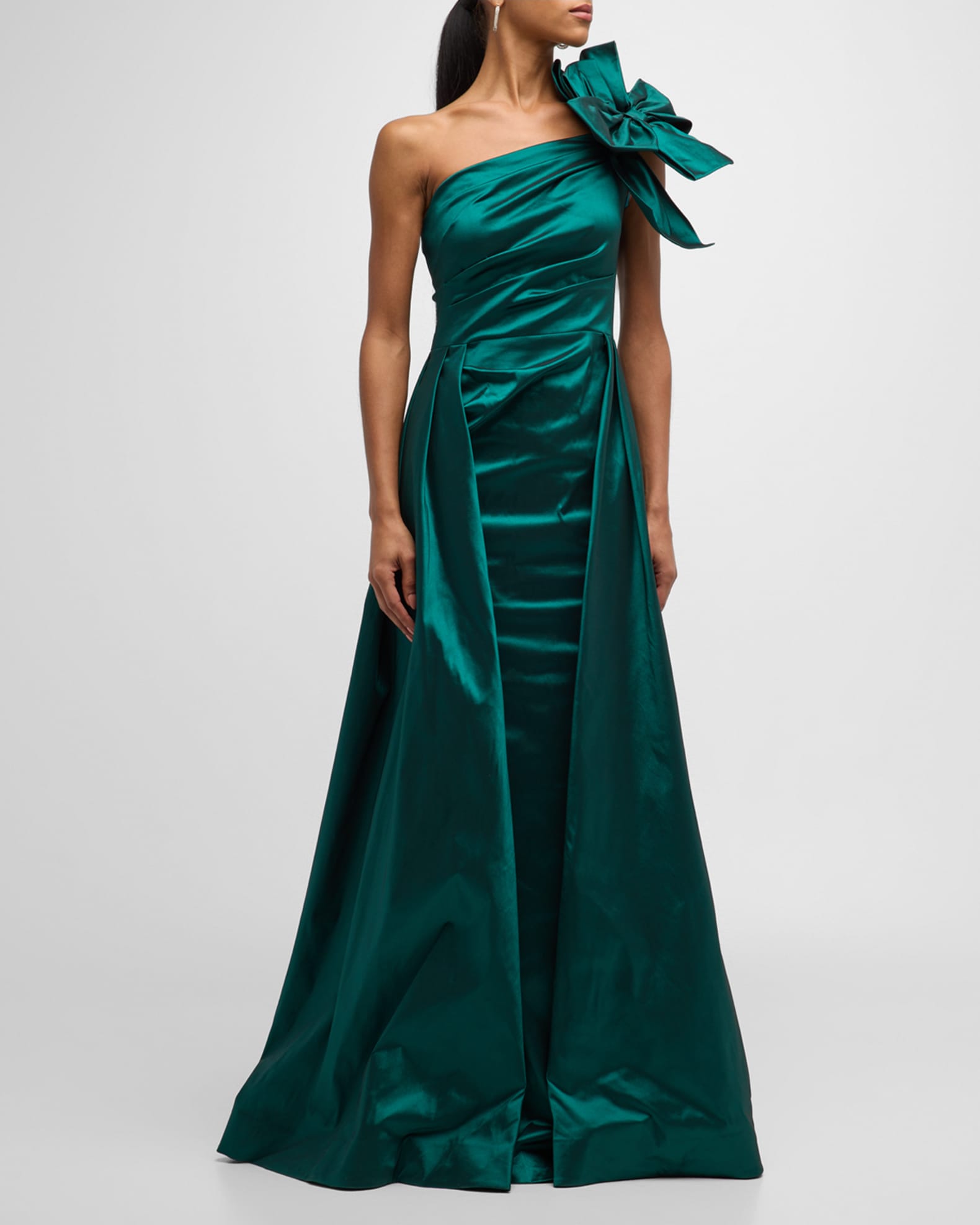 Rickie Freeman for Teri Jon One-Shoulder Pleated Stretch Taffeta Gown ...
