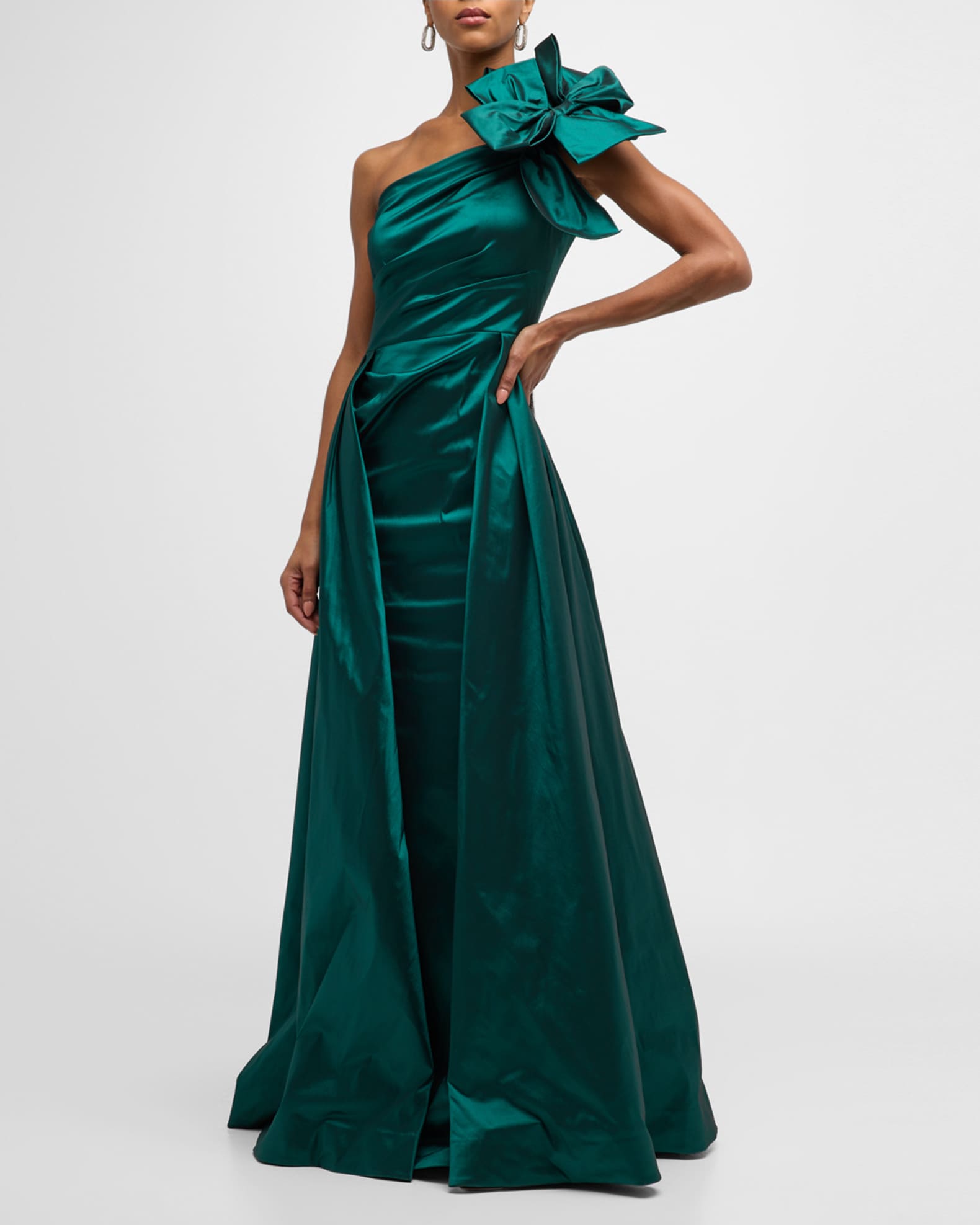 Rickie Freeman for Teri Jon One-Shoulder Pleated Stretch Taffeta Gown ...