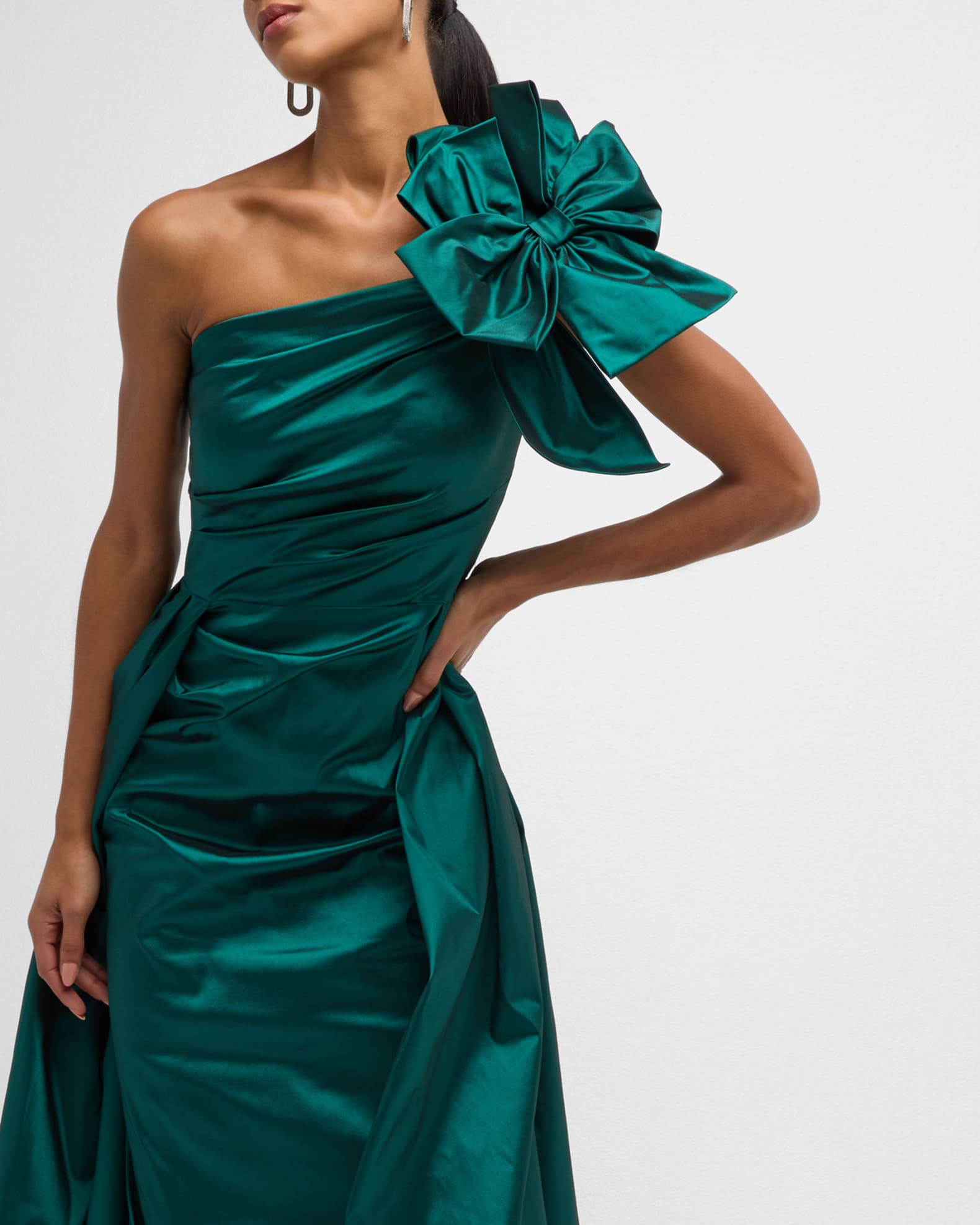 Rickie Freeman for Teri Jon One-Shoulder Pleated Stretch Taffeta Gown ...