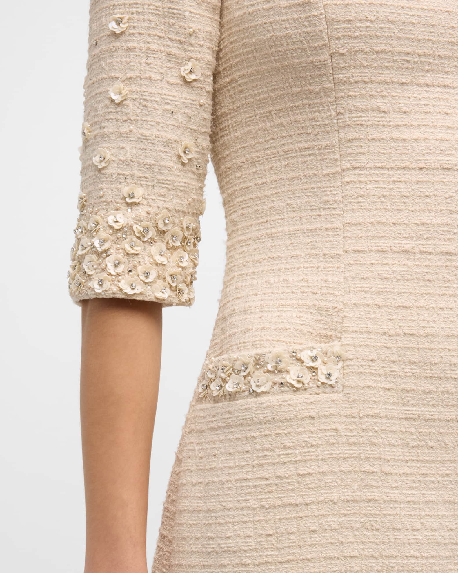 Rickie Freeman for Teri Jon Beaded 3/4-Sleeve Boucle Tweed Midi Dress ...