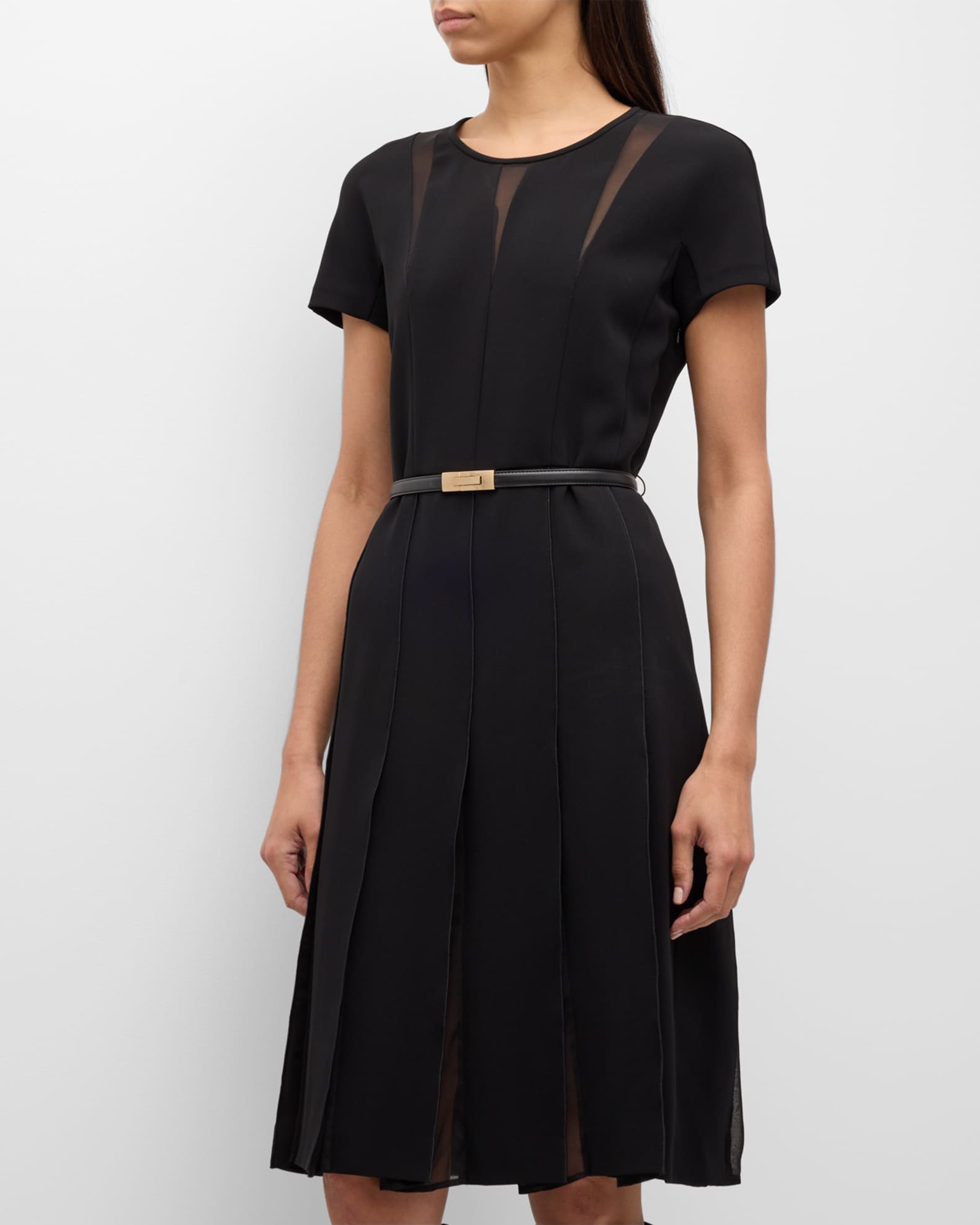 Max Mara Studio Papaia Pleated Belted Illusion-Inset Midi Dress ...