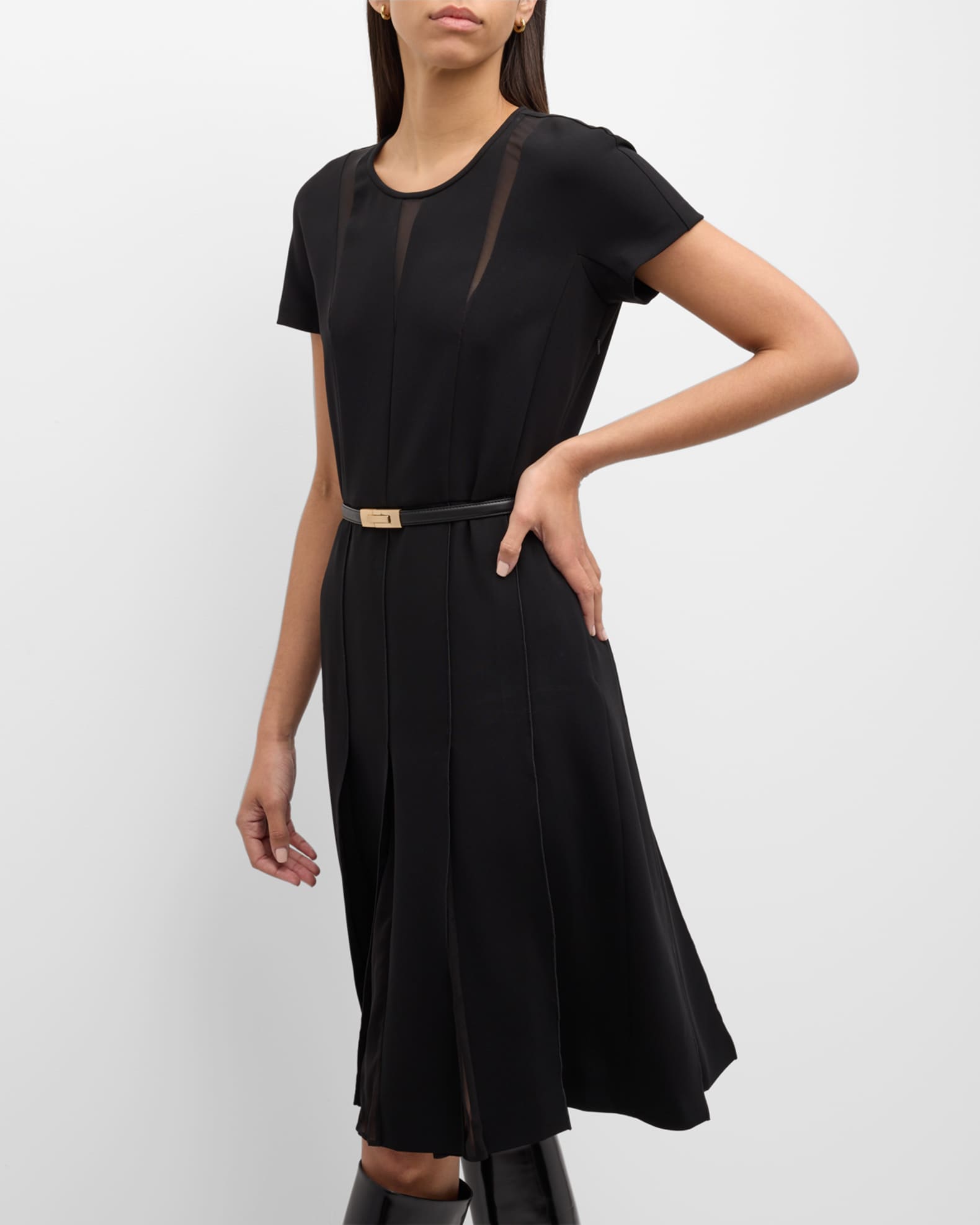 Max Mara Studio Papaia Pleated Belted Illusion-Inset Midi Dress ...