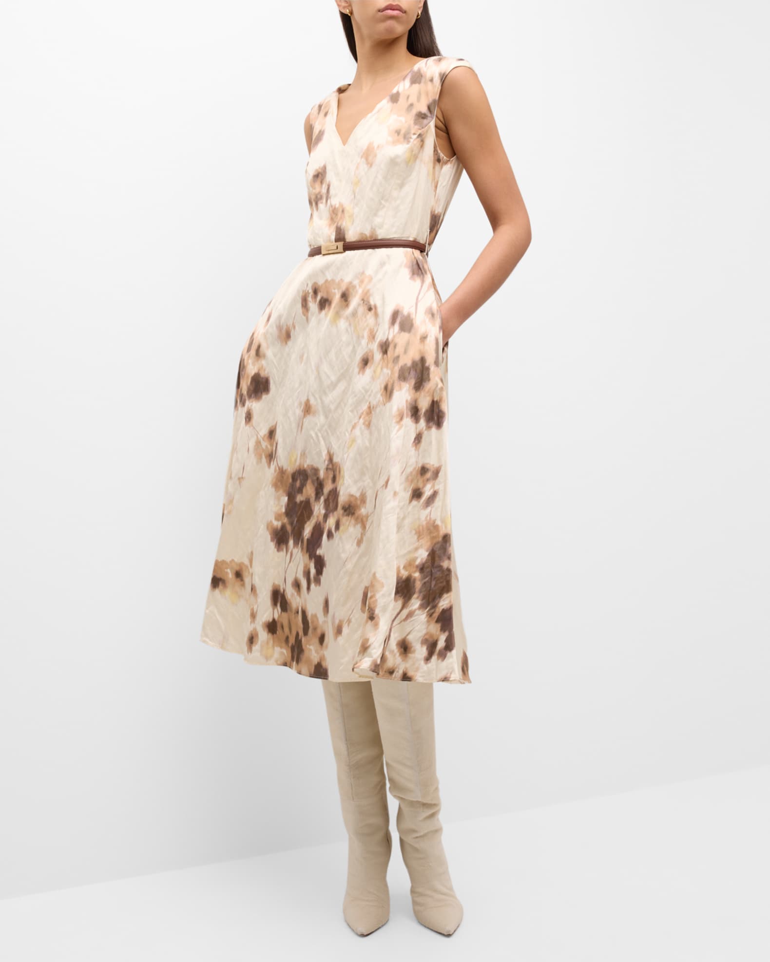 Max Mara Studio Pineta Sleeveless Abstract-Print Midi Dress | Neiman Marcus