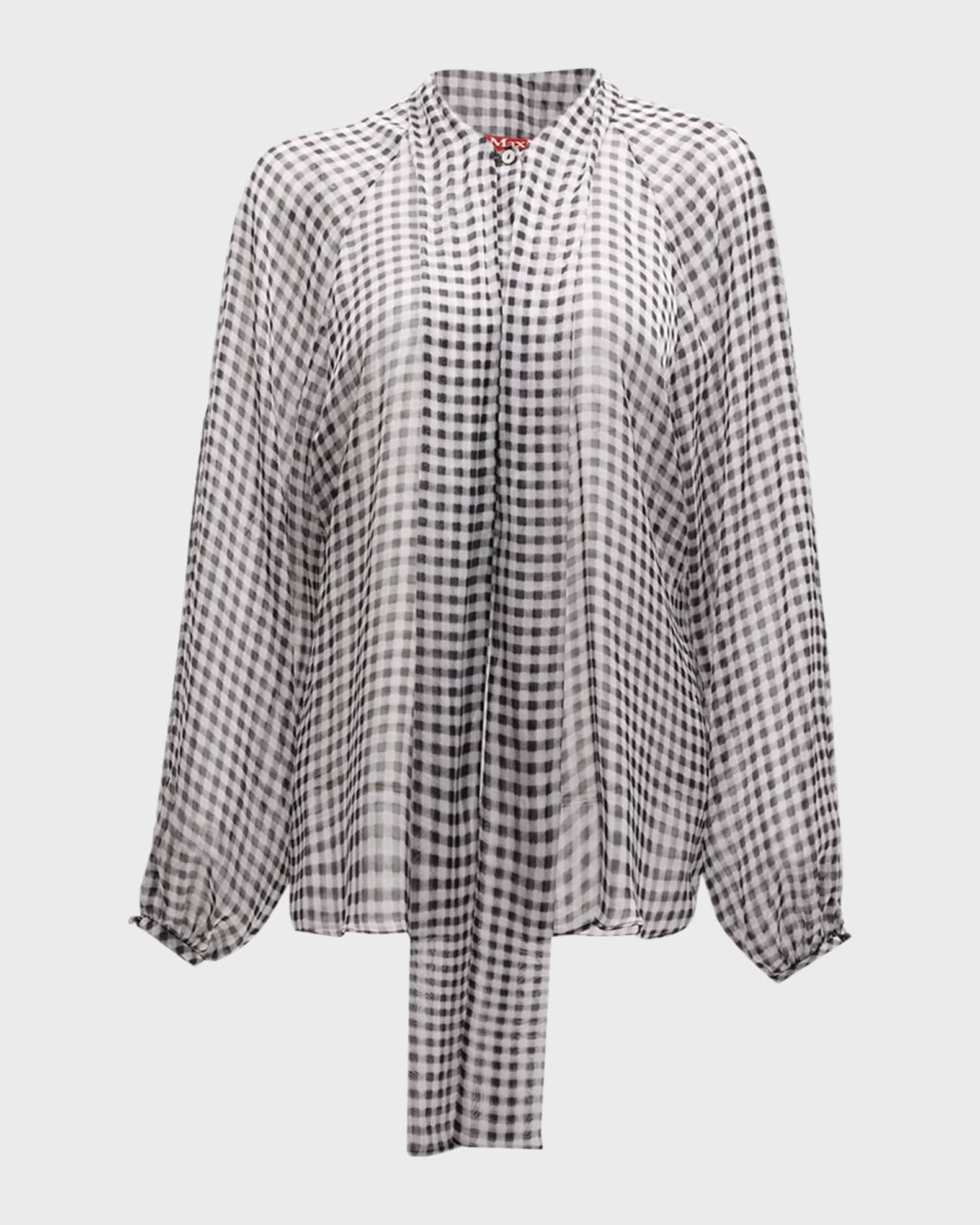Max Mara Studio Baldi Check-Print Tie-Neck Silk Blouse | Neiman Marcus