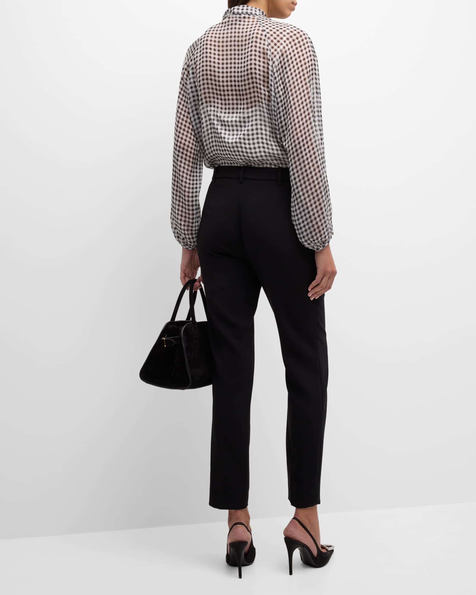 Max Mara Studio Baldi Check-Print Tie-Neck Silk Blouse | Neiman Marcus