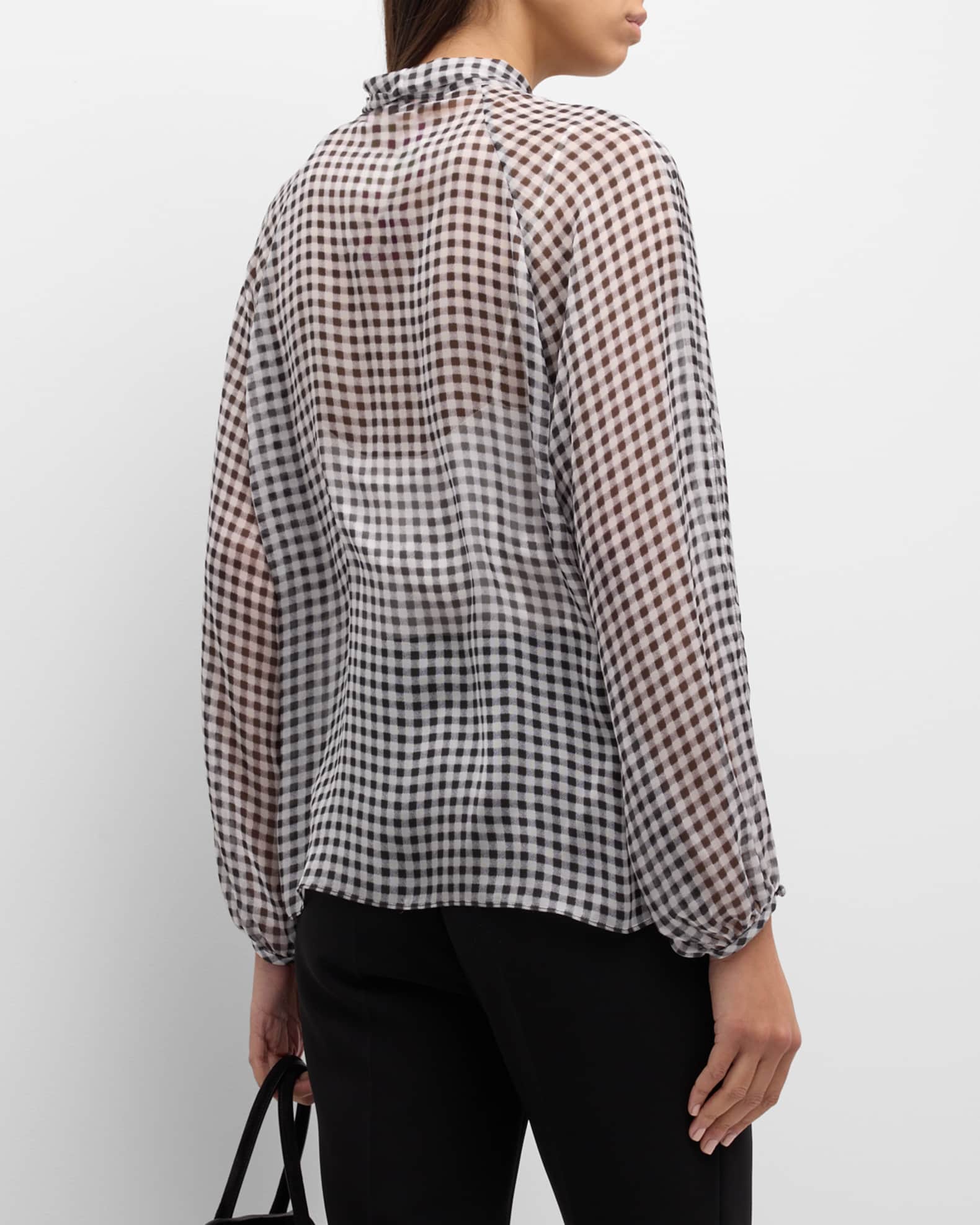 Max Mara Studio Baldi Check-Print Tie-Neck Silk Blouse | Neiman Marcus