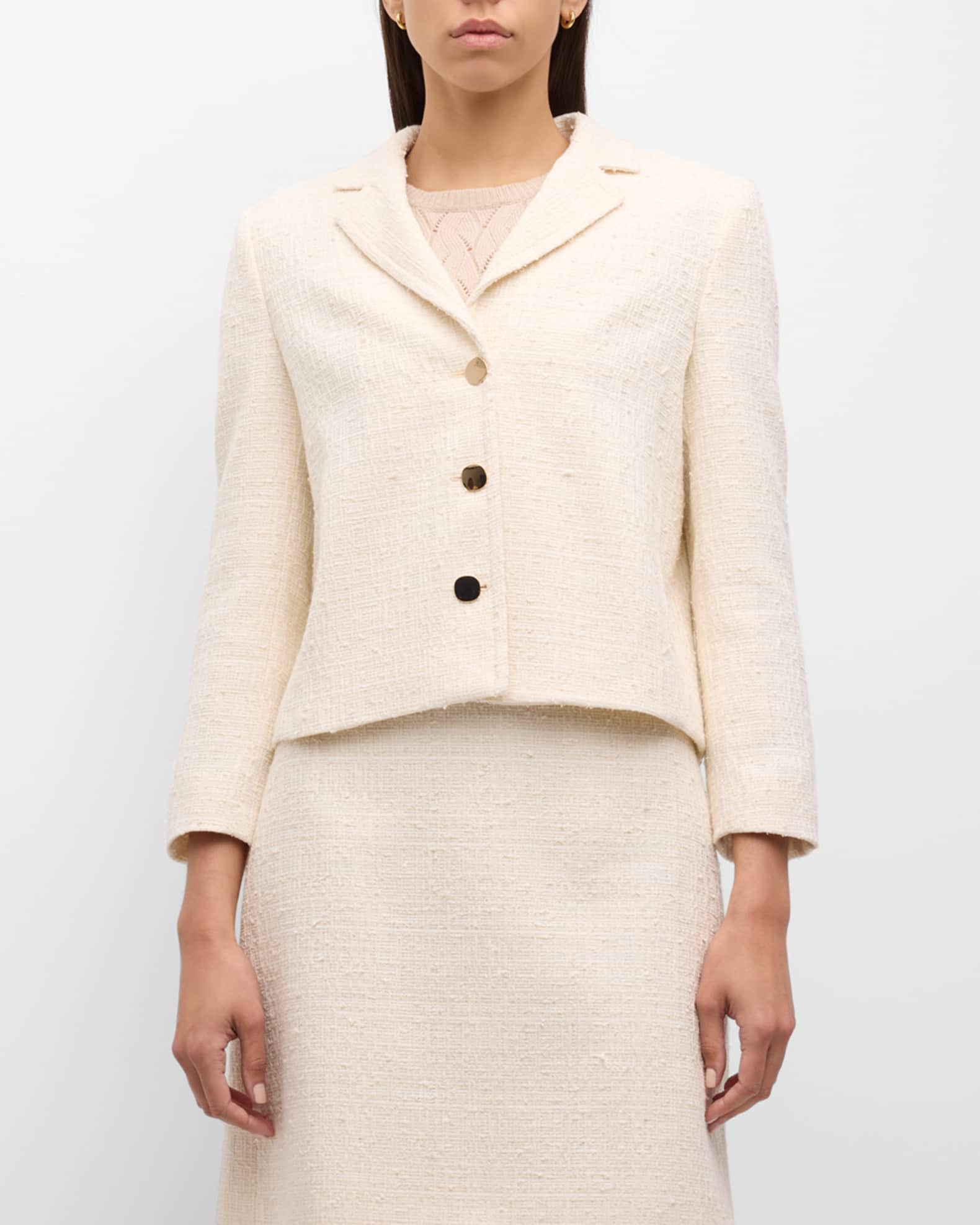 Max Mara Studio Assuan Cropped 3/4-Sleeve Tweed Jacket | Neiman Marcus