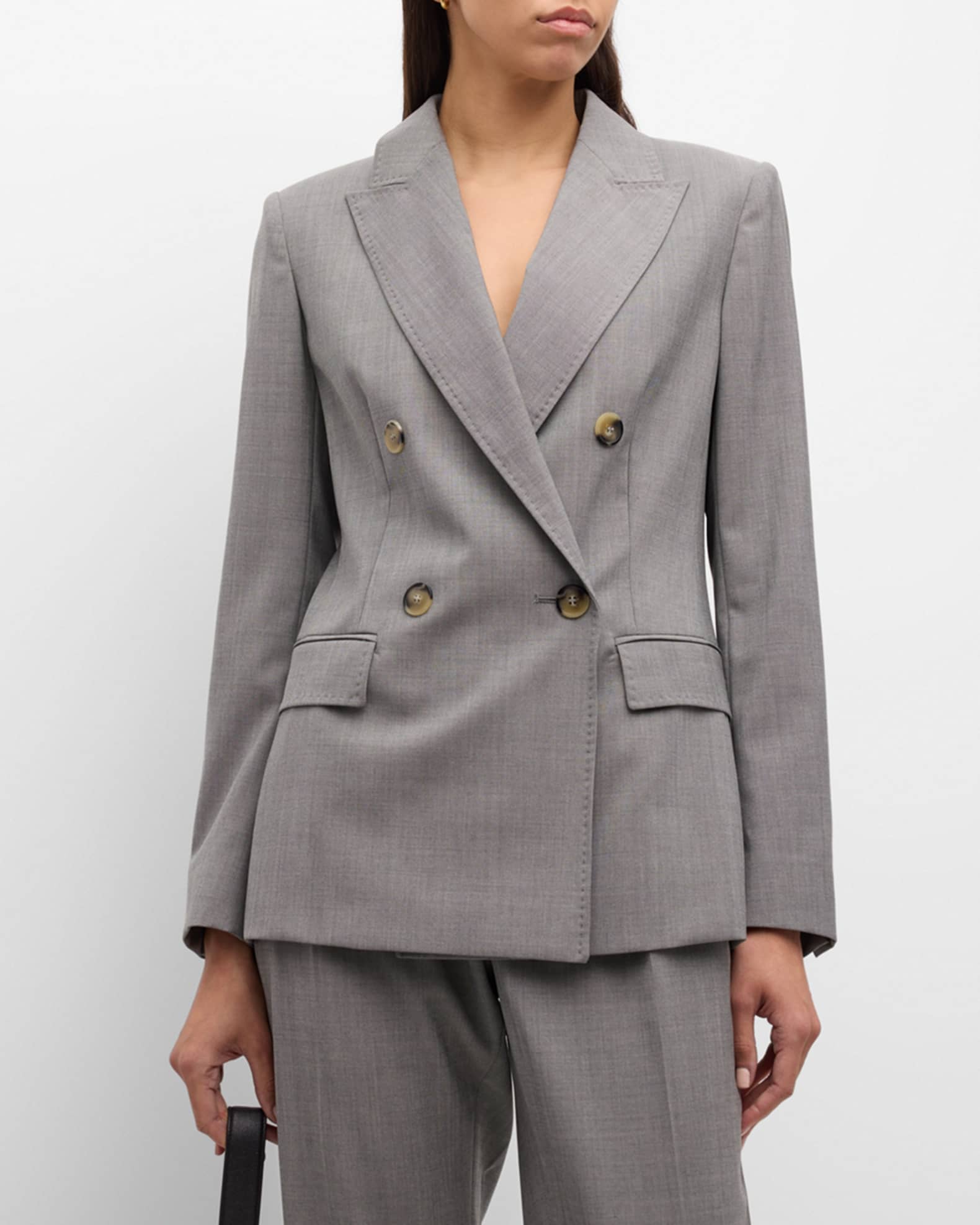 Max Mara Studio Muscari Double-Breasted Pick Stitch Blazer | Neiman Marcus