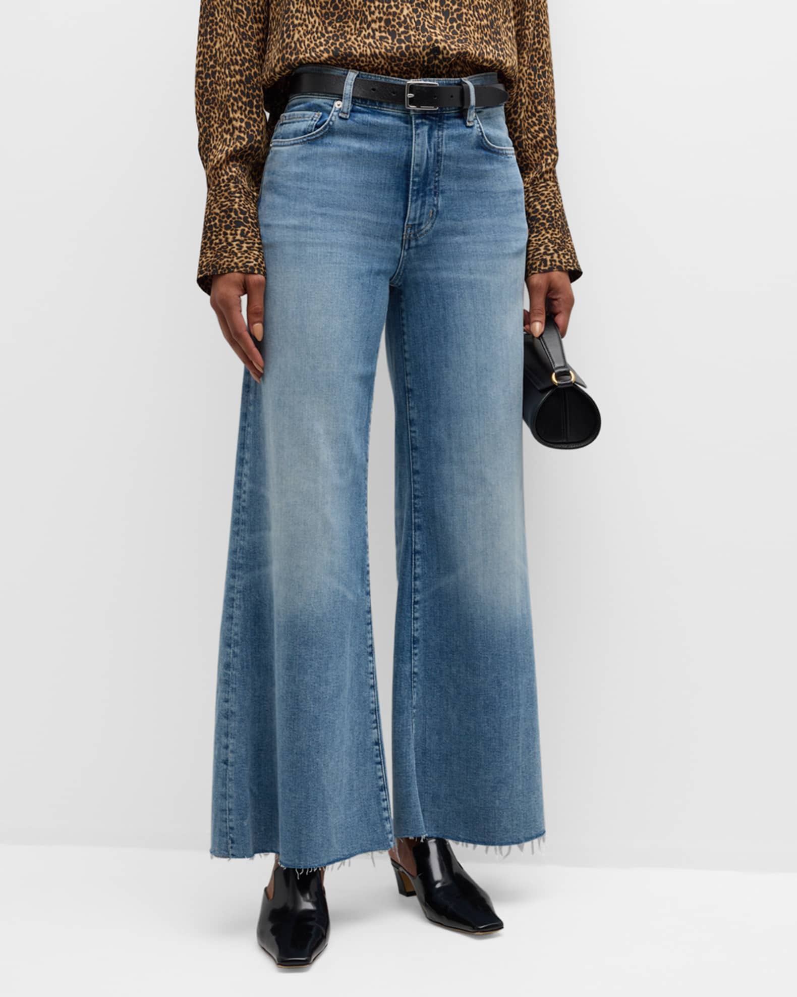 FRAME Le Palazzo Wide-Leg Raw-Hem Cropped Jeans | Neiman Marcus