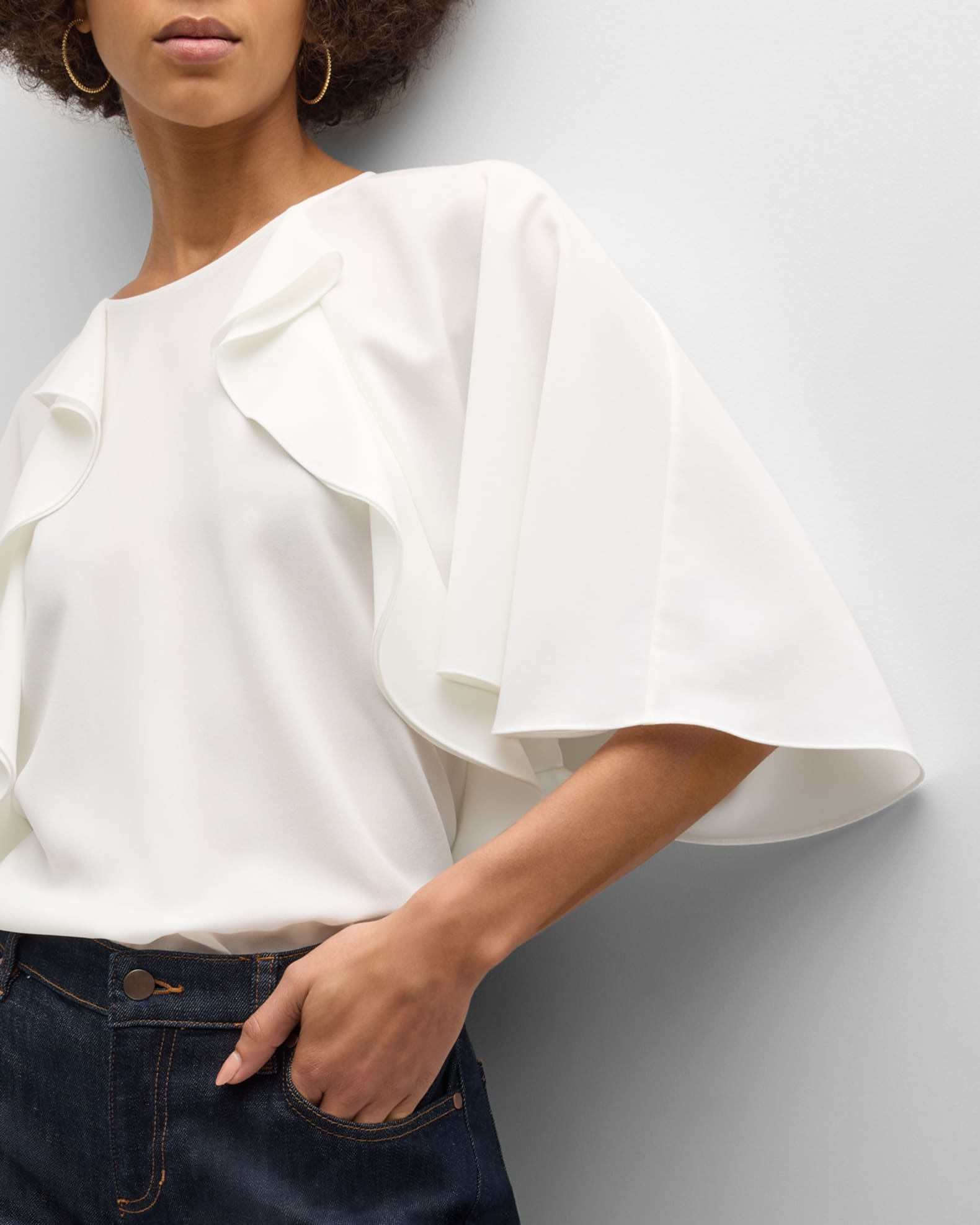 FRAME Short-Sleeve Ruffle Blouse | Neiman Marcus