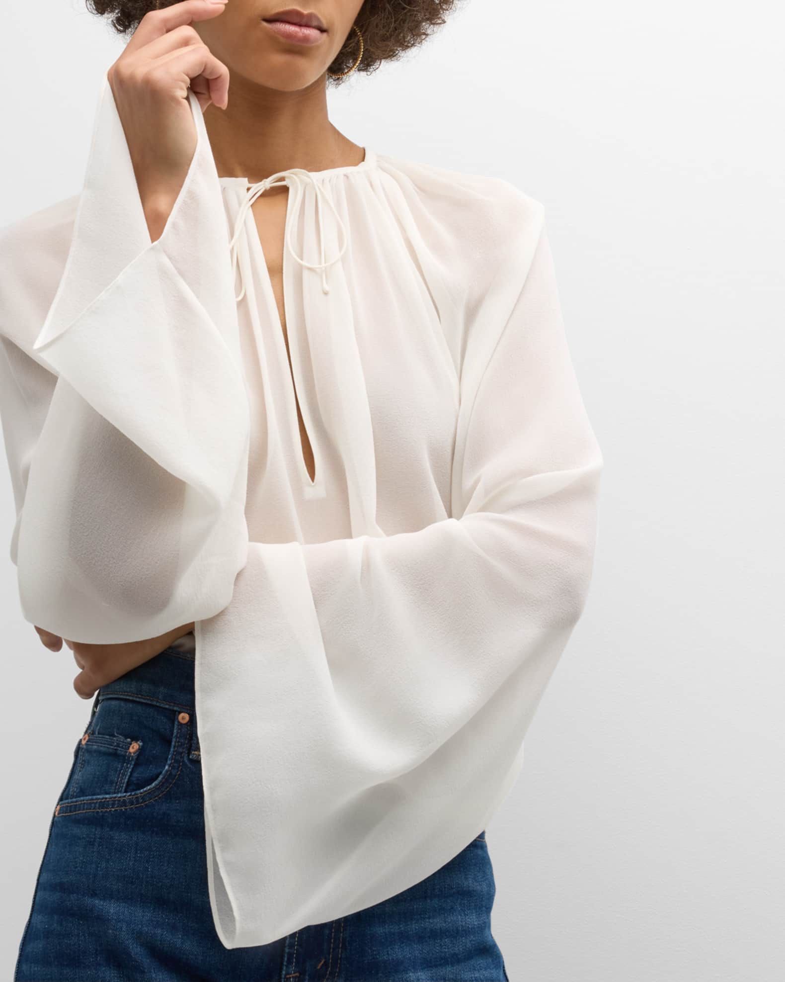 FRAME Shirred V-Neck Blouse | Neiman Marcus
