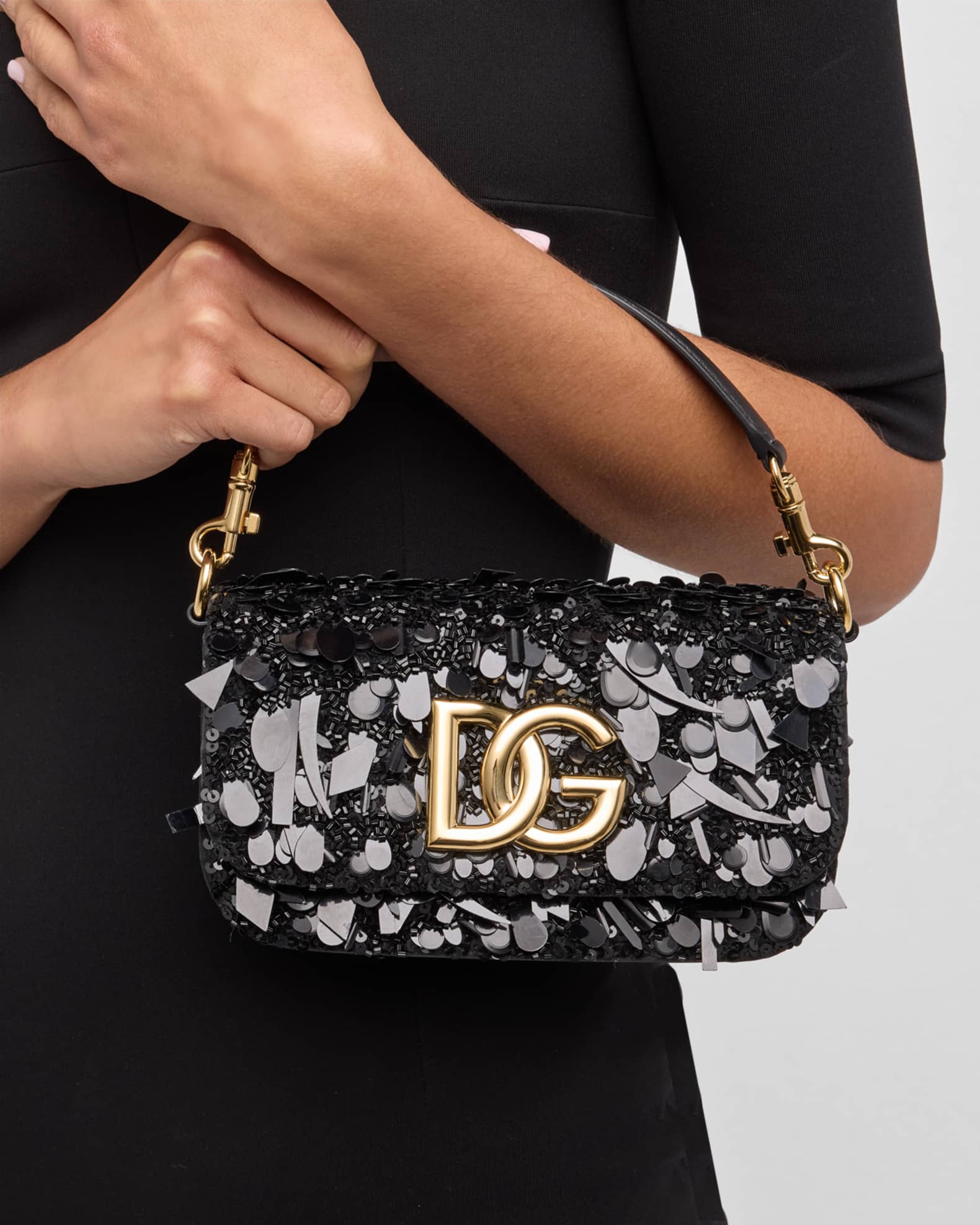 Dolce&Gabbana DG Logo Sequined Top-Handle Bag | Neiman Marcus